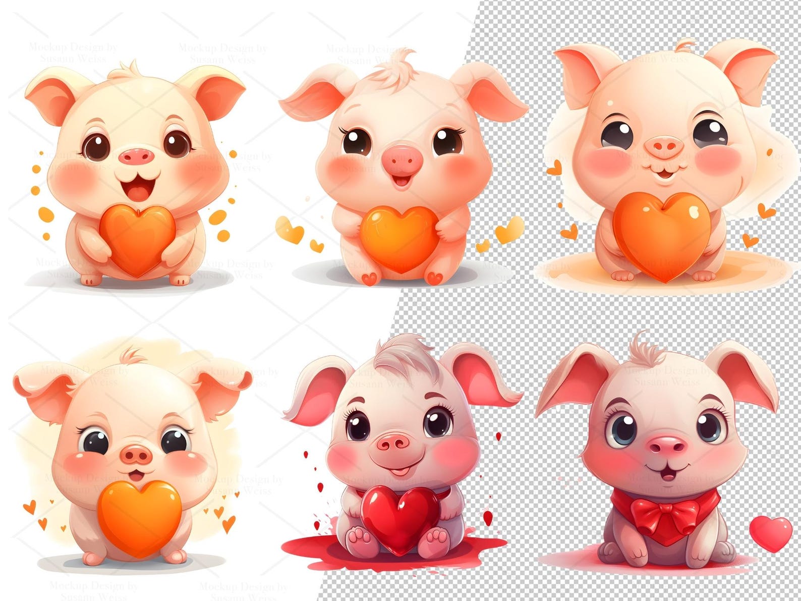34 Cute Pig Heart PNG Stickers Sweet Valentine Pig Clipart Romantic Pig ...