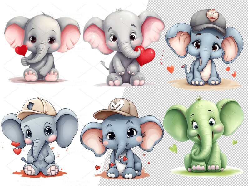 30 Digital Cute Elephant Clip Art Set, Cute Elephant Sticker, Cute ...
