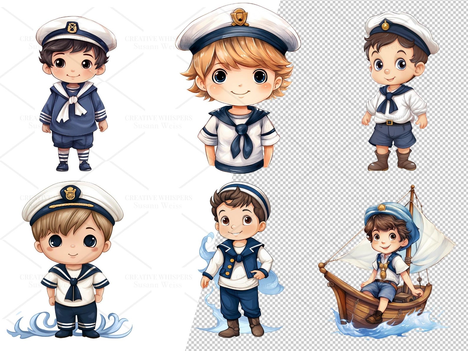 22 Digital Cute Sailor Boy Clip Art Set, Cute Sailor Boy Sticker ...