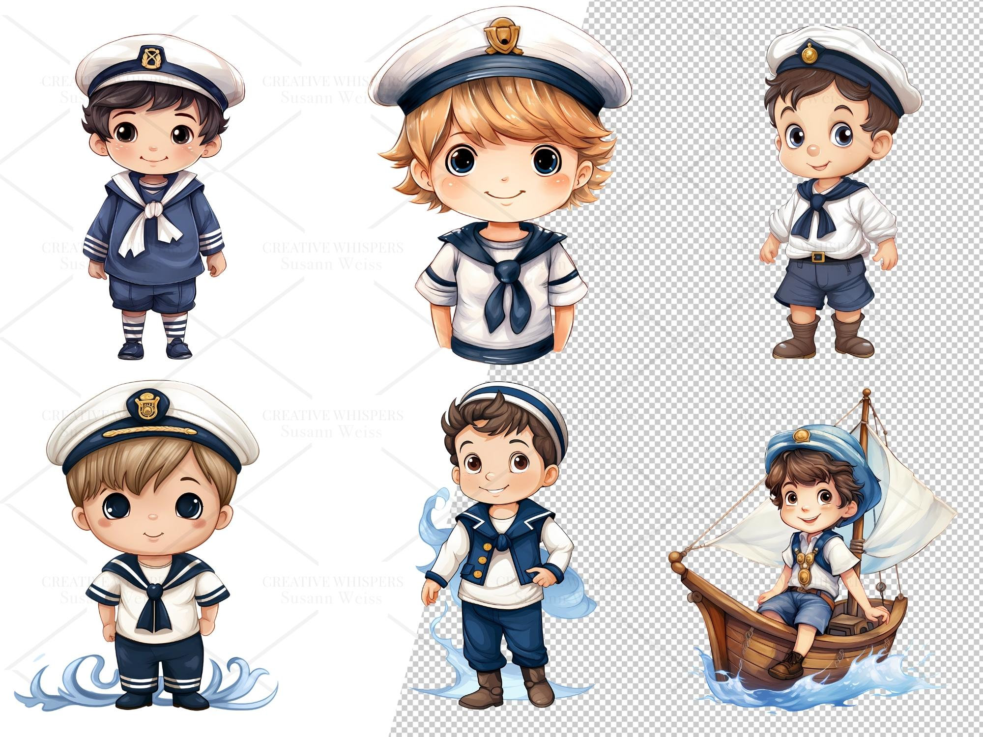 22 Digital Cute Sailor Boy Clip Art Set, Cute Sailor Boy Sticker ...
