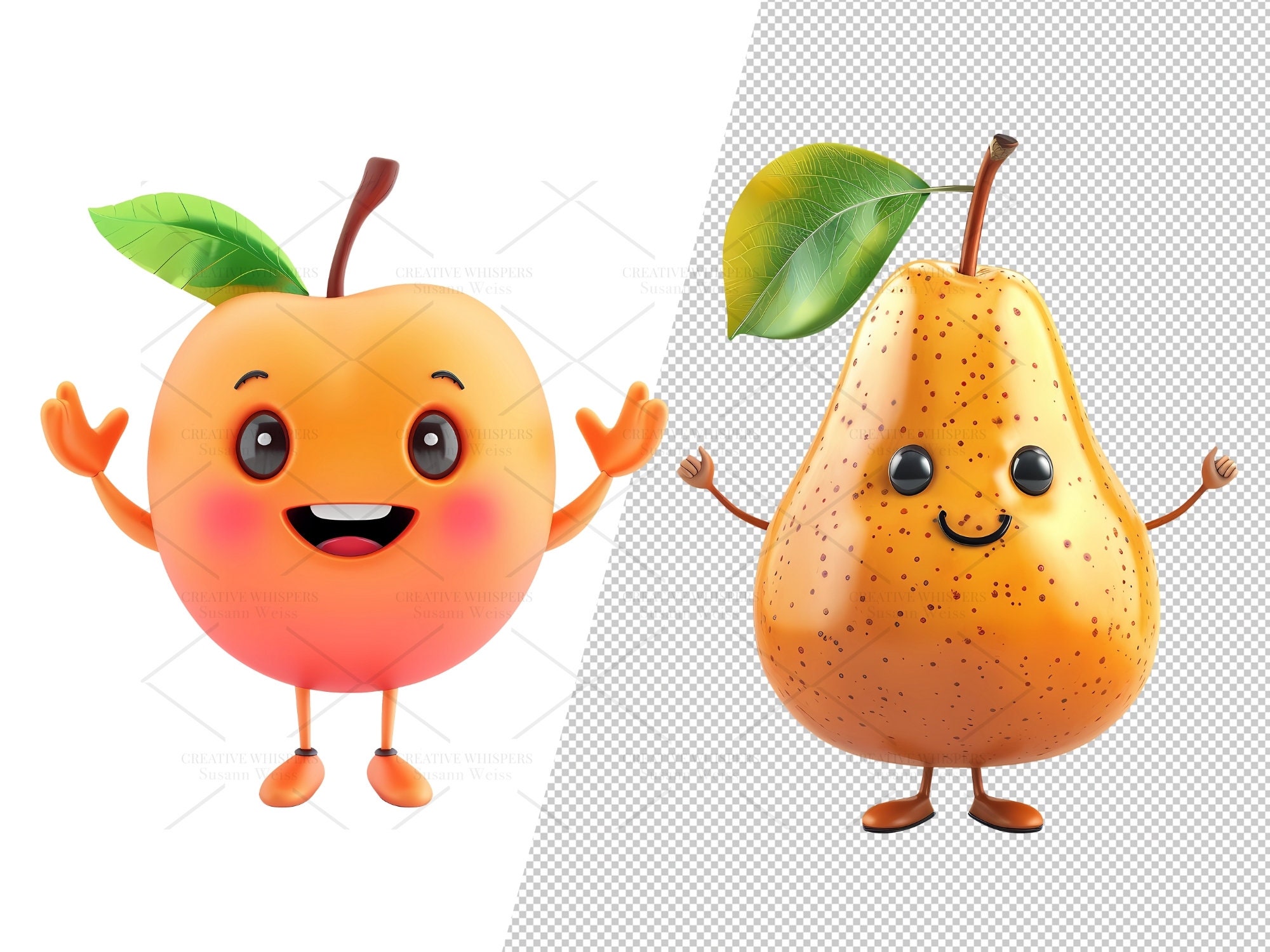 Cute Funny Fruits Cartoon Sticker Clipart Bundle 10 High Quality Pngs ...