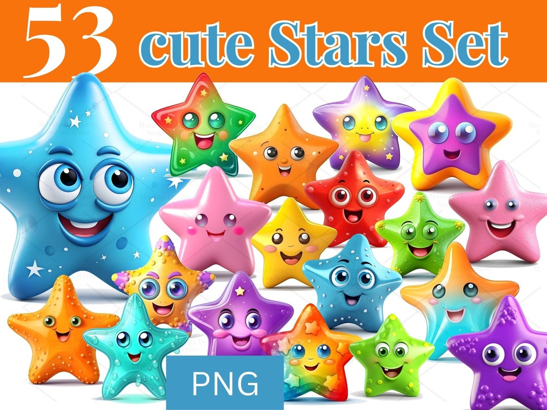 53 Digital Cute Star Clip Art Set, Cute Star Sticker, Cute Star ...