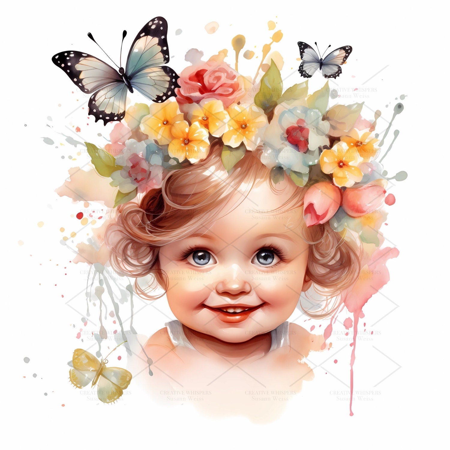 Cute Girl With Flowers Watercolor Clipart Bundle 10 High Quality Images ...