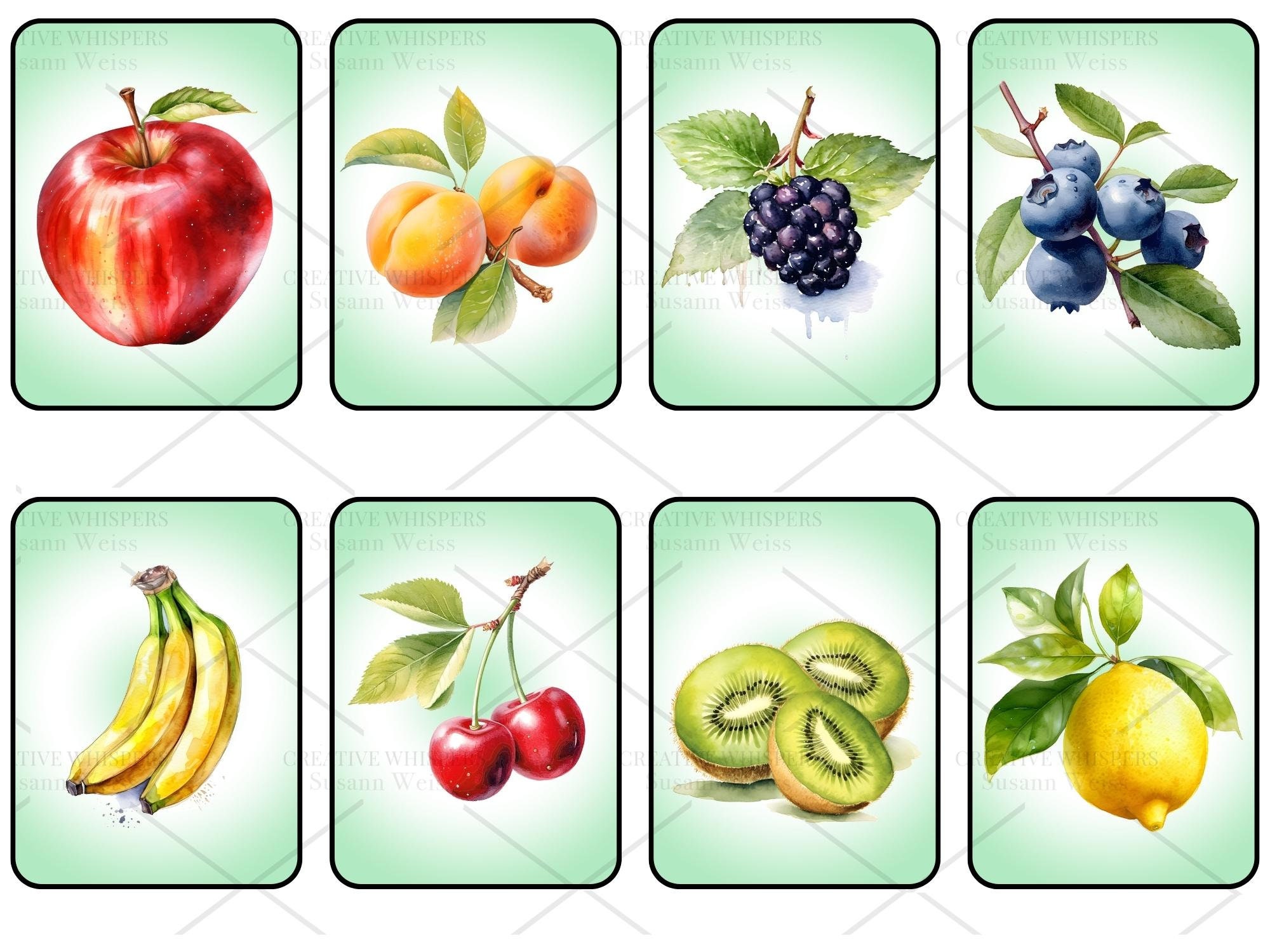 16 Adorable Fruits Flashcards for Kids Learning Cards - Etsy