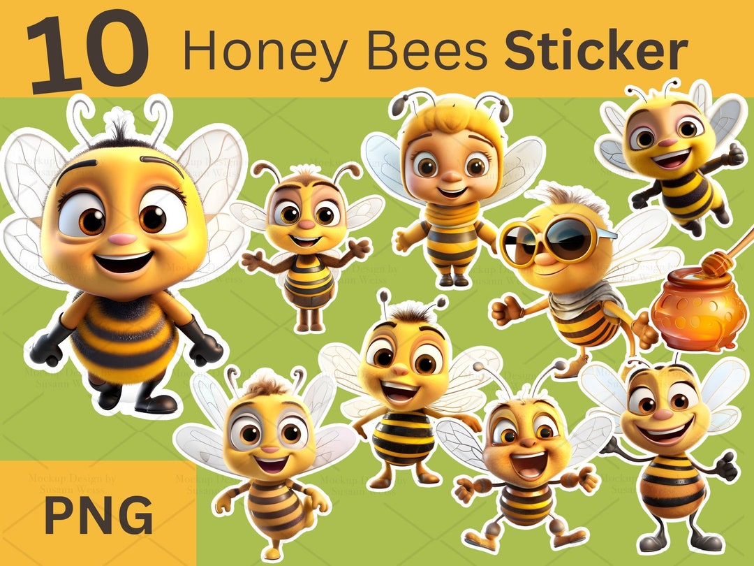 Digital Stickers Set With 10 Honey Bee Stickers PNG, Honey Bee ...