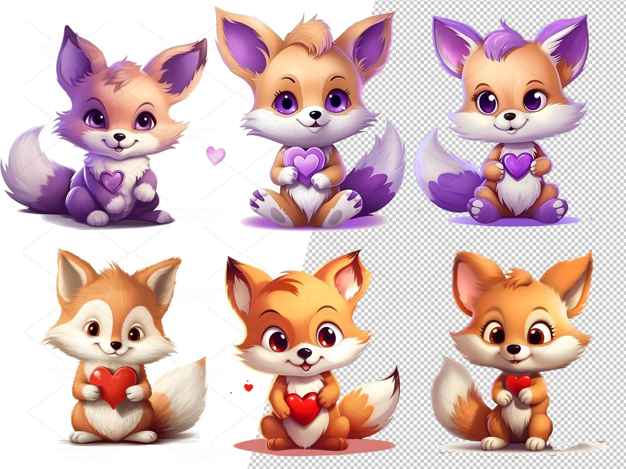 30 Digital Cute Fox Clip Art Set, Cute Fox Sticker, Cute Fox Colorful ...