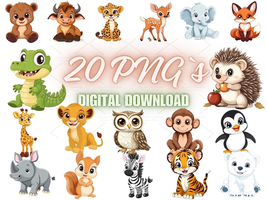 20 Downloadable Cartoon Animal – Cute Animal Illustration for Prints ...
