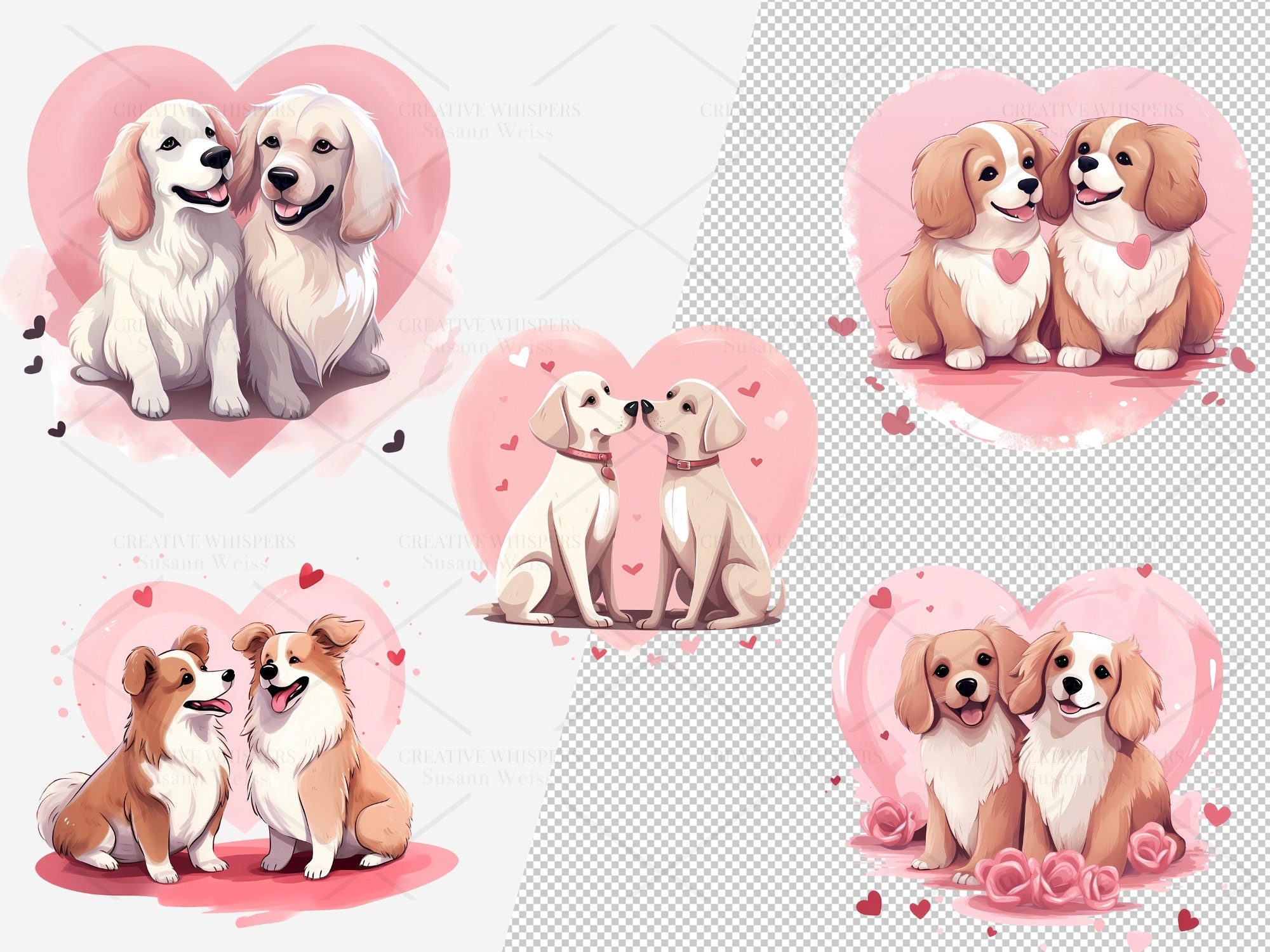 23 Digital Valentine Dogs Clip Art Set, Valentine Dogs Sticker ...