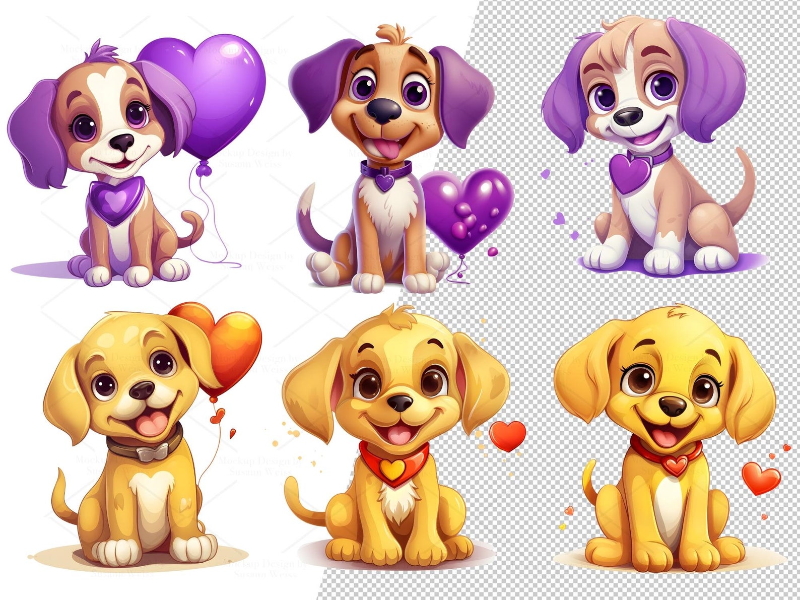 30 Digital Cute Dog Clip Art Set, Cute Dog Sticker, Cute Dog Colorful ...