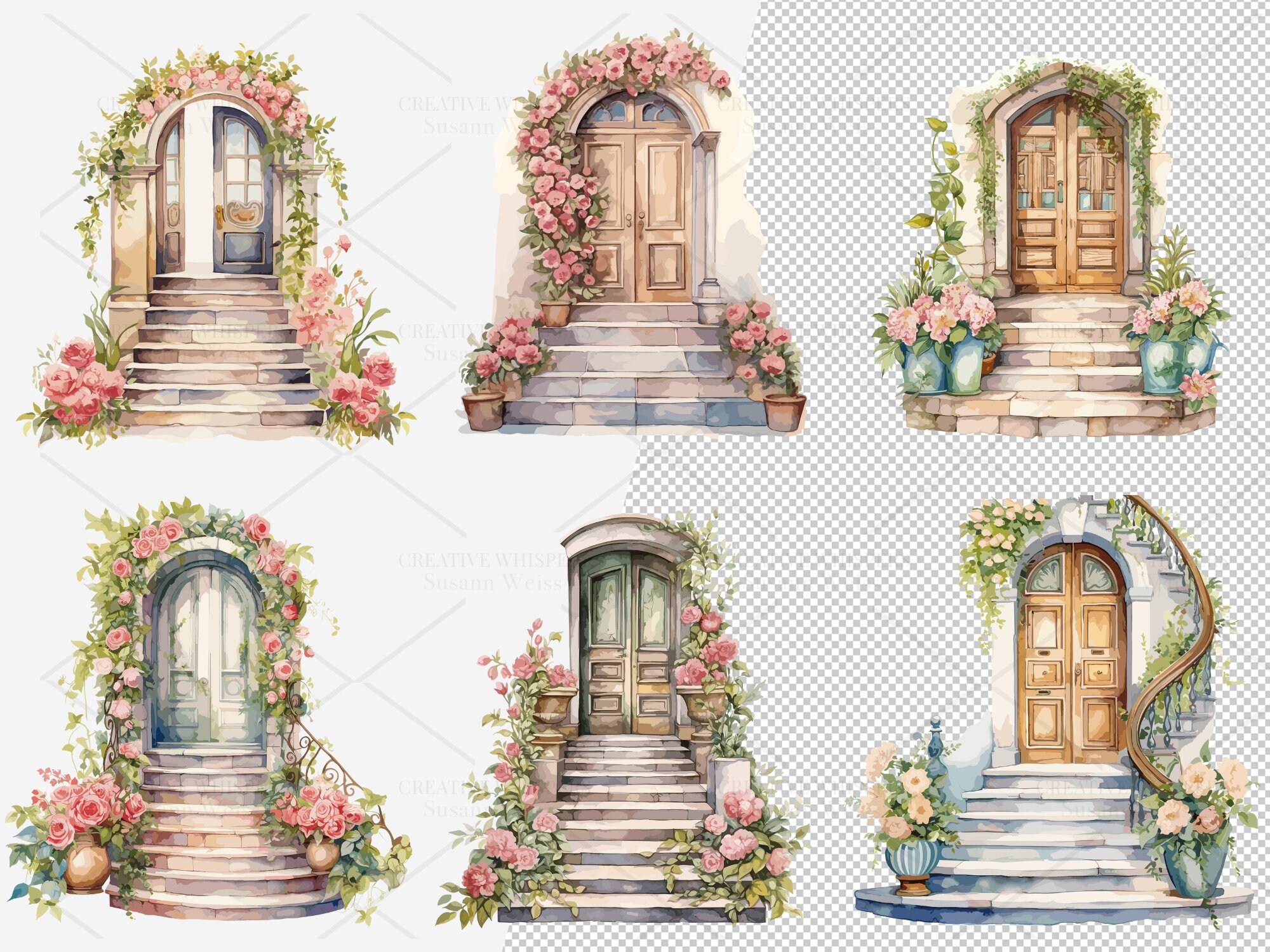 24 Watercolor Vintage Door Floral, SVG, PNG, Commercial Use, Clipart ...
