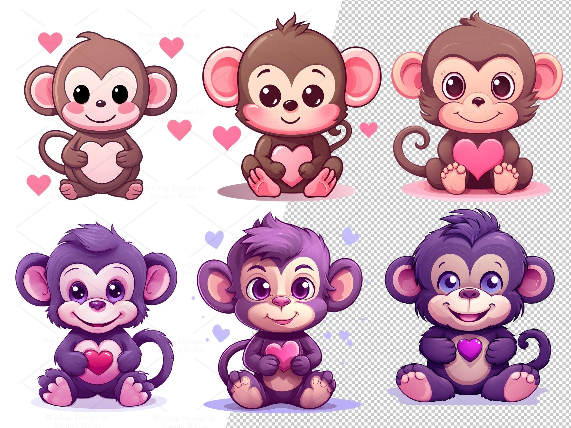 30 Digital Cute Monkey Sticker Clip Art Set Cute Monkey - Etsy