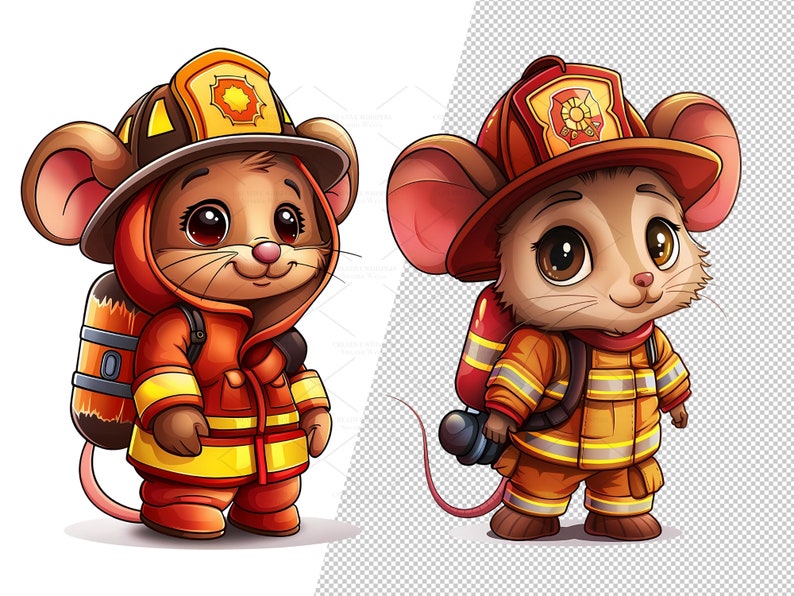 Cute Mouse Firefighter Illustration Clipart Bundle- 10 High Quality ...