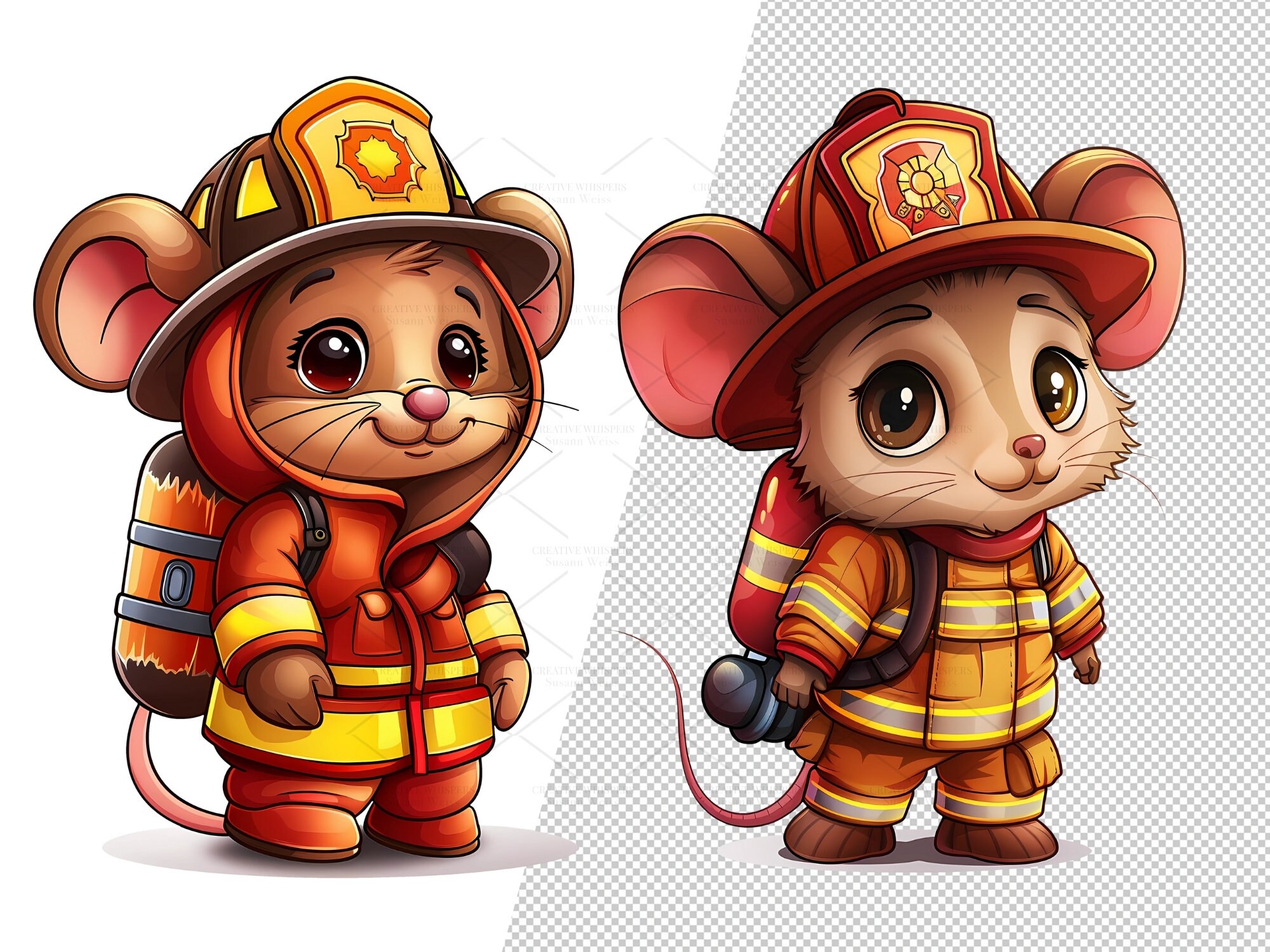 Cute Mouse Firefighter Illustration Clipart Bundle- 10 High Quality ...