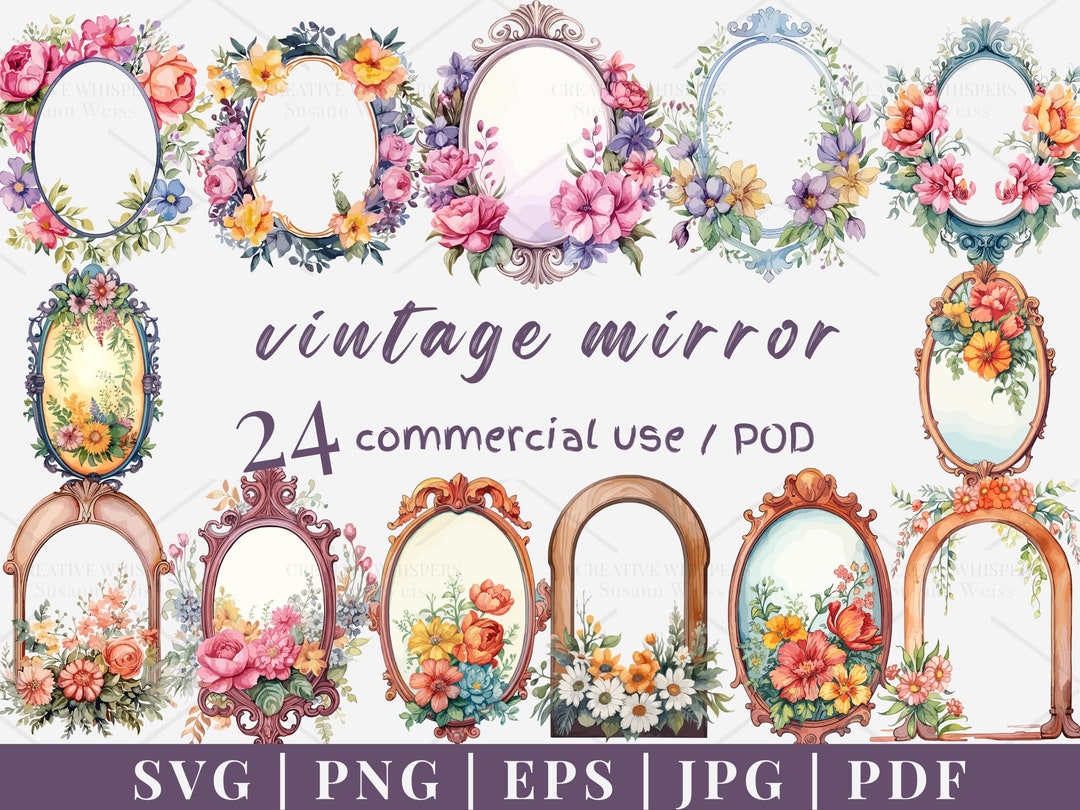 24 Watercolor Vintage Mirror SVG, Clipart Vector Graphics Wall Art ...