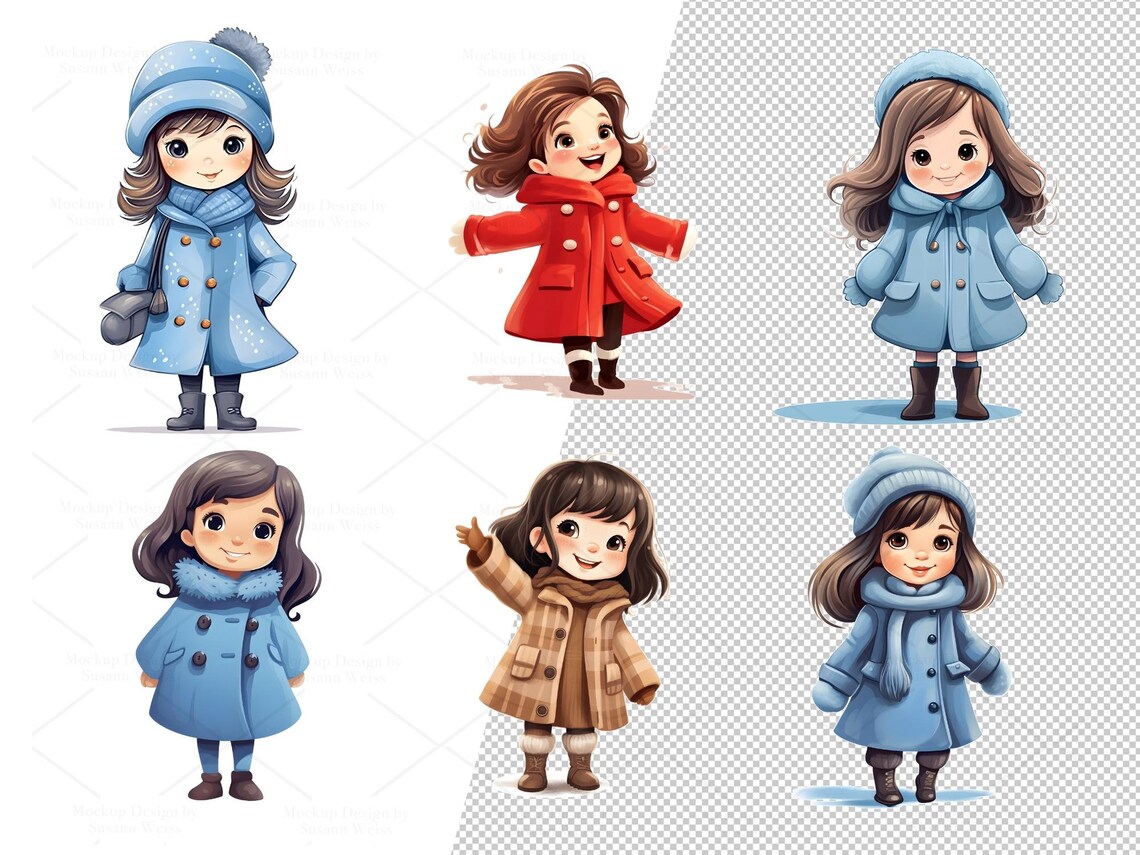 24 Digital Cute Little Girl Clip Art Set, Cute Little Girl Sticker, PNG ...