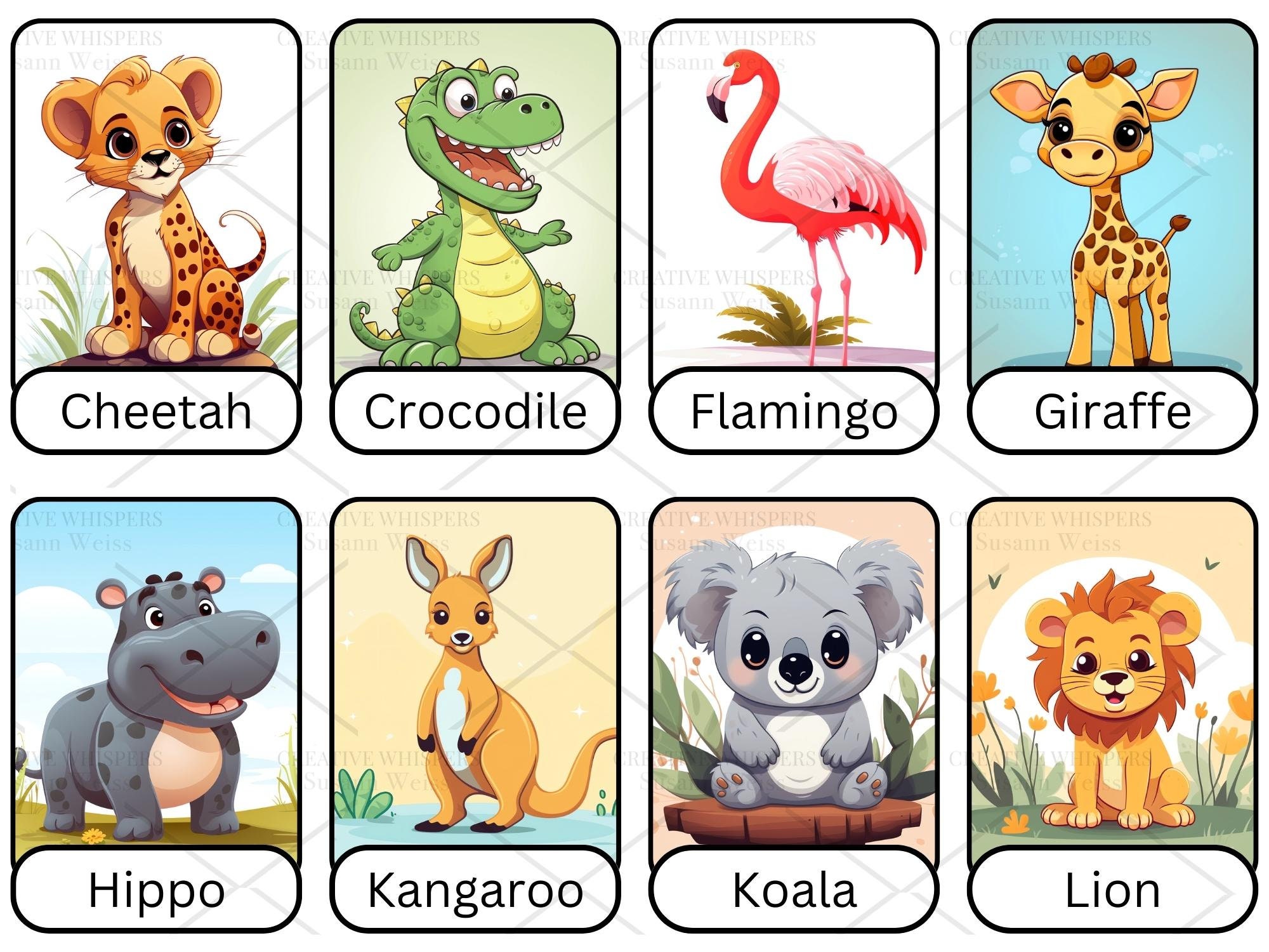 20 Adorable Zoo Animal Flashcards for Kids Learning Cards - Etsy