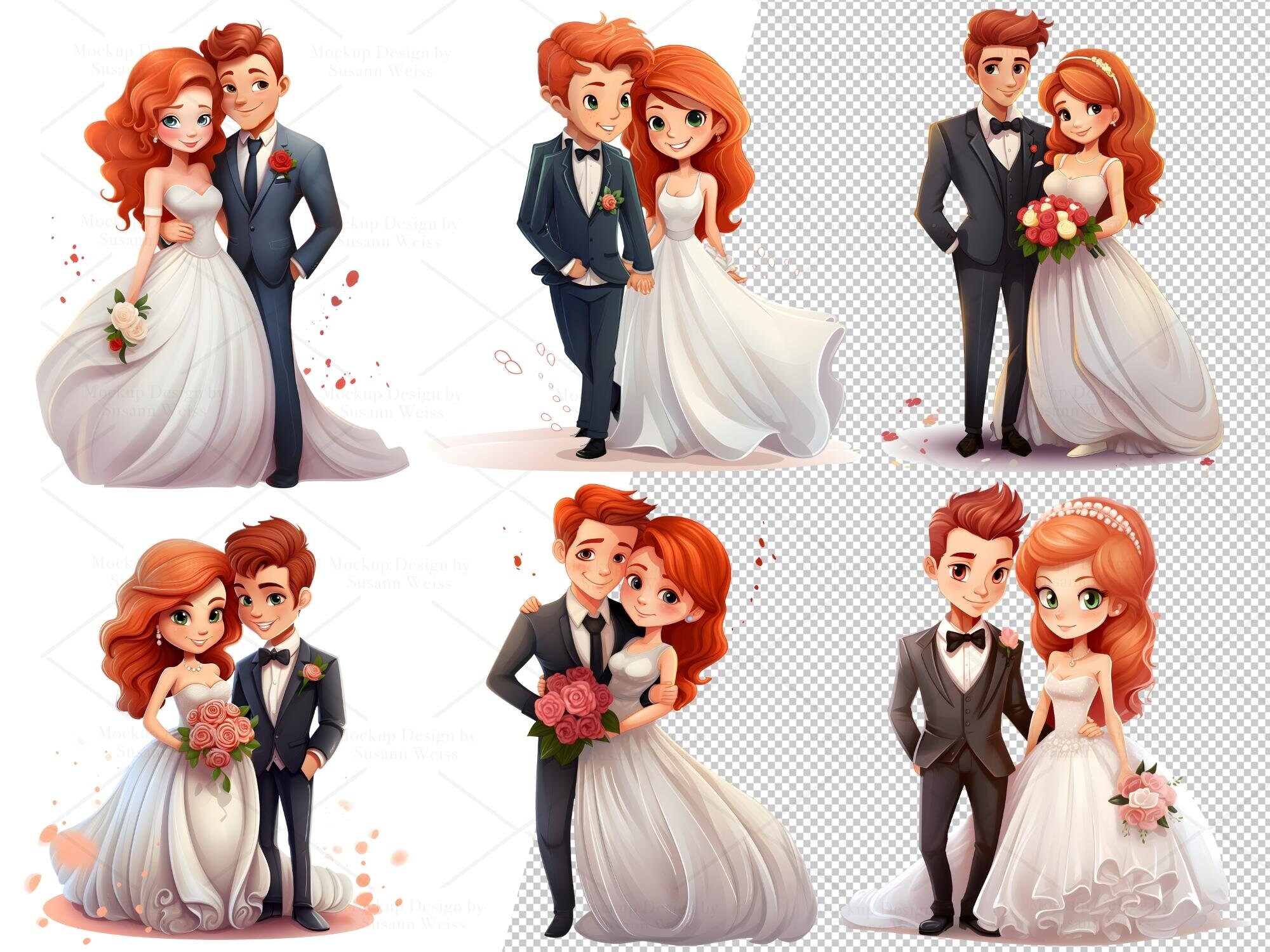 24 Cute Wedding Couple Clipart Set, Wedding Couple Sticker, Sublimation ...