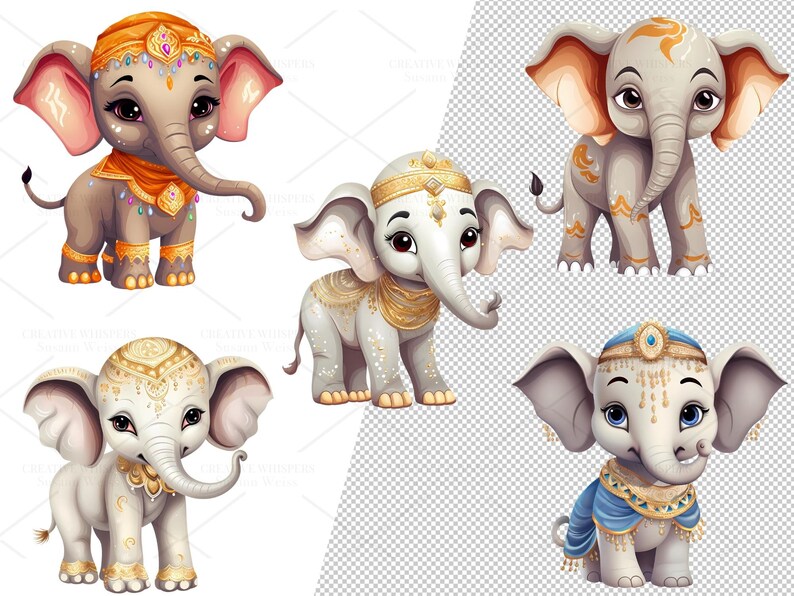20 Digital Cute Elephant Clipart Set Indian Elephant Sticker - Etsy