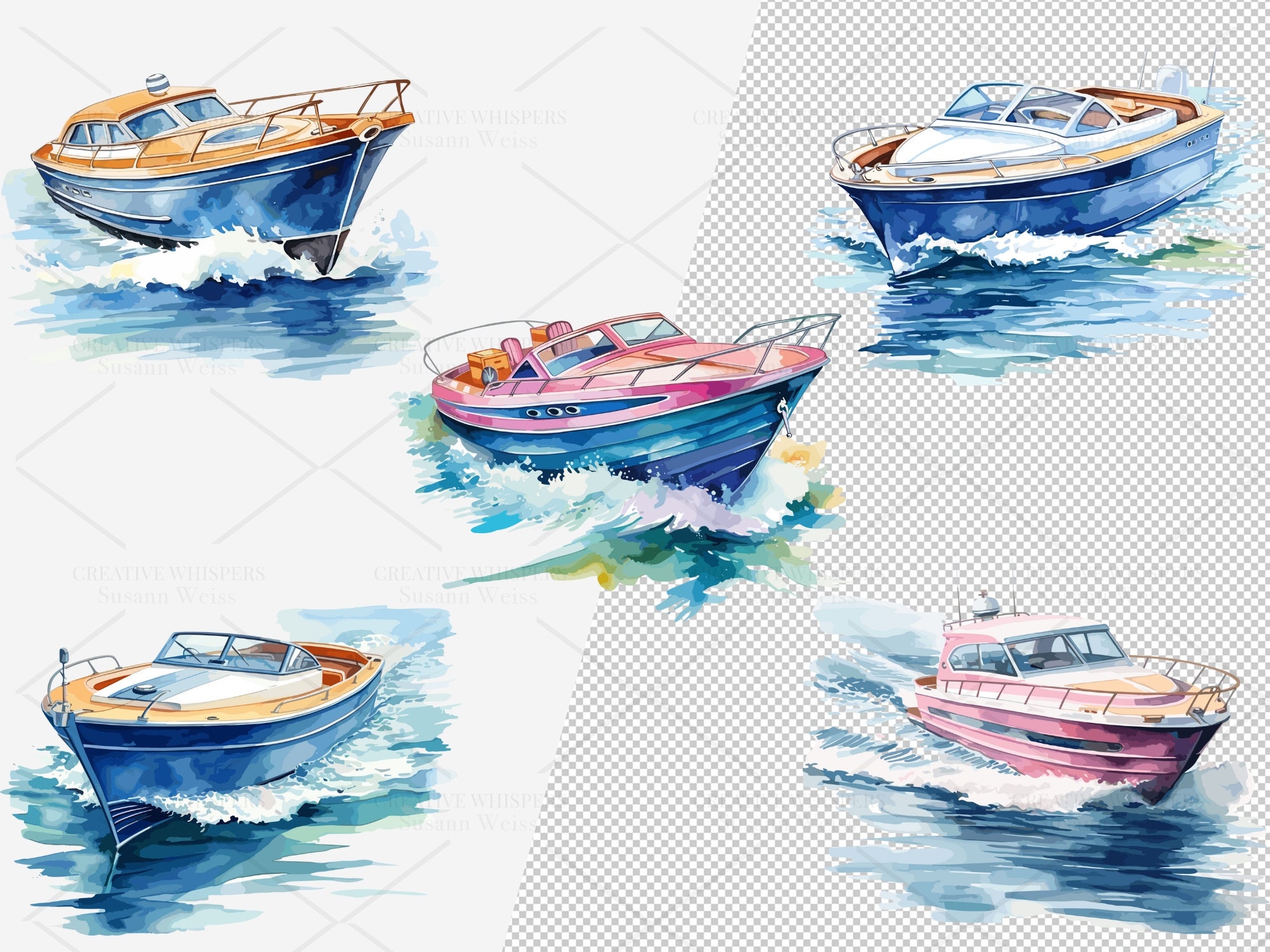 20 Watercolor Speedboat, Vehicle, SVG, PNG, Commercial Use, Clipart ...