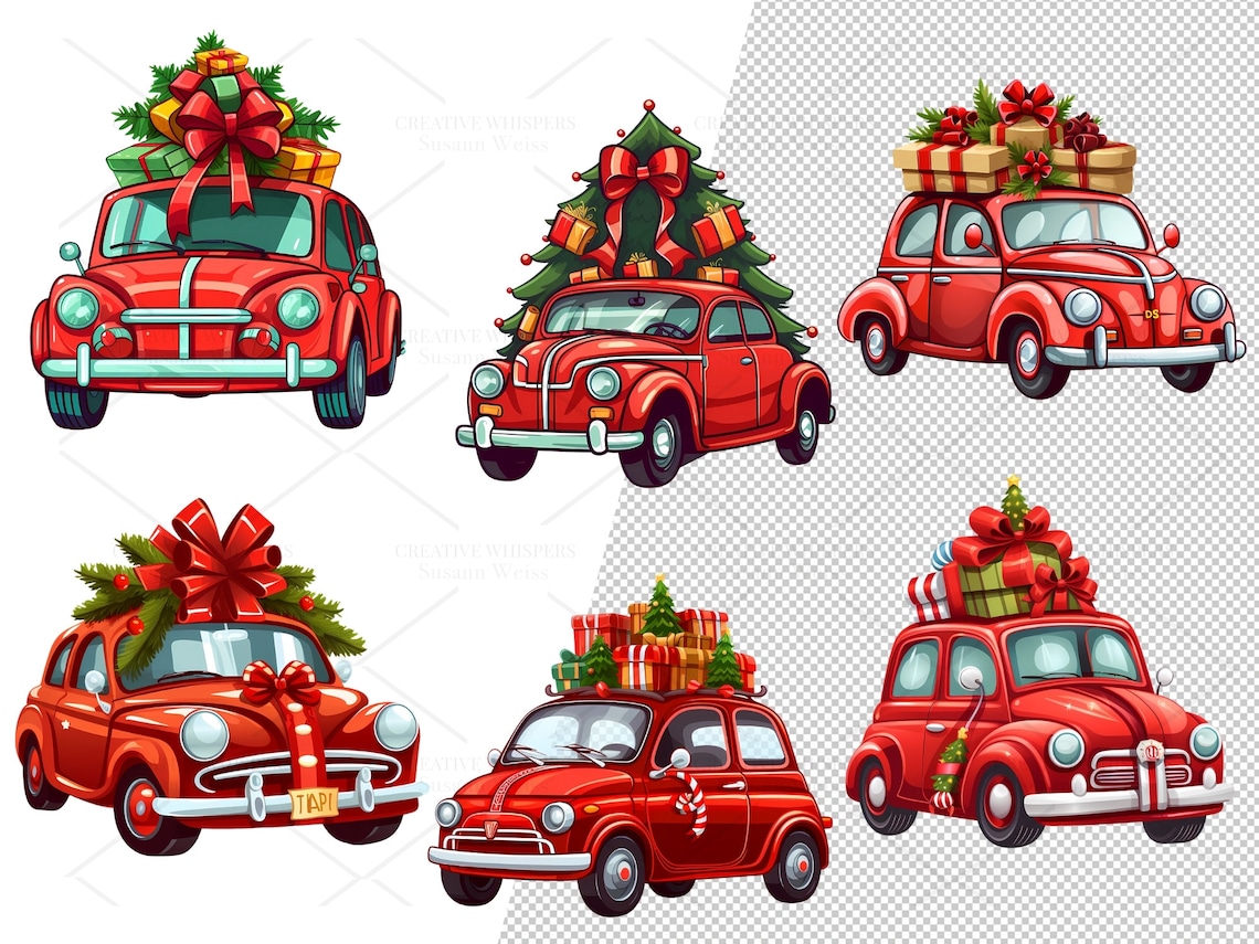 24 Digital Christmas Car Clip Art Set, Christmas Car Sticker ...