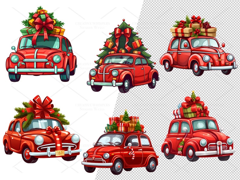 24 Digital Christmas Car Clip Art Set, Christmas Car Sticker ...