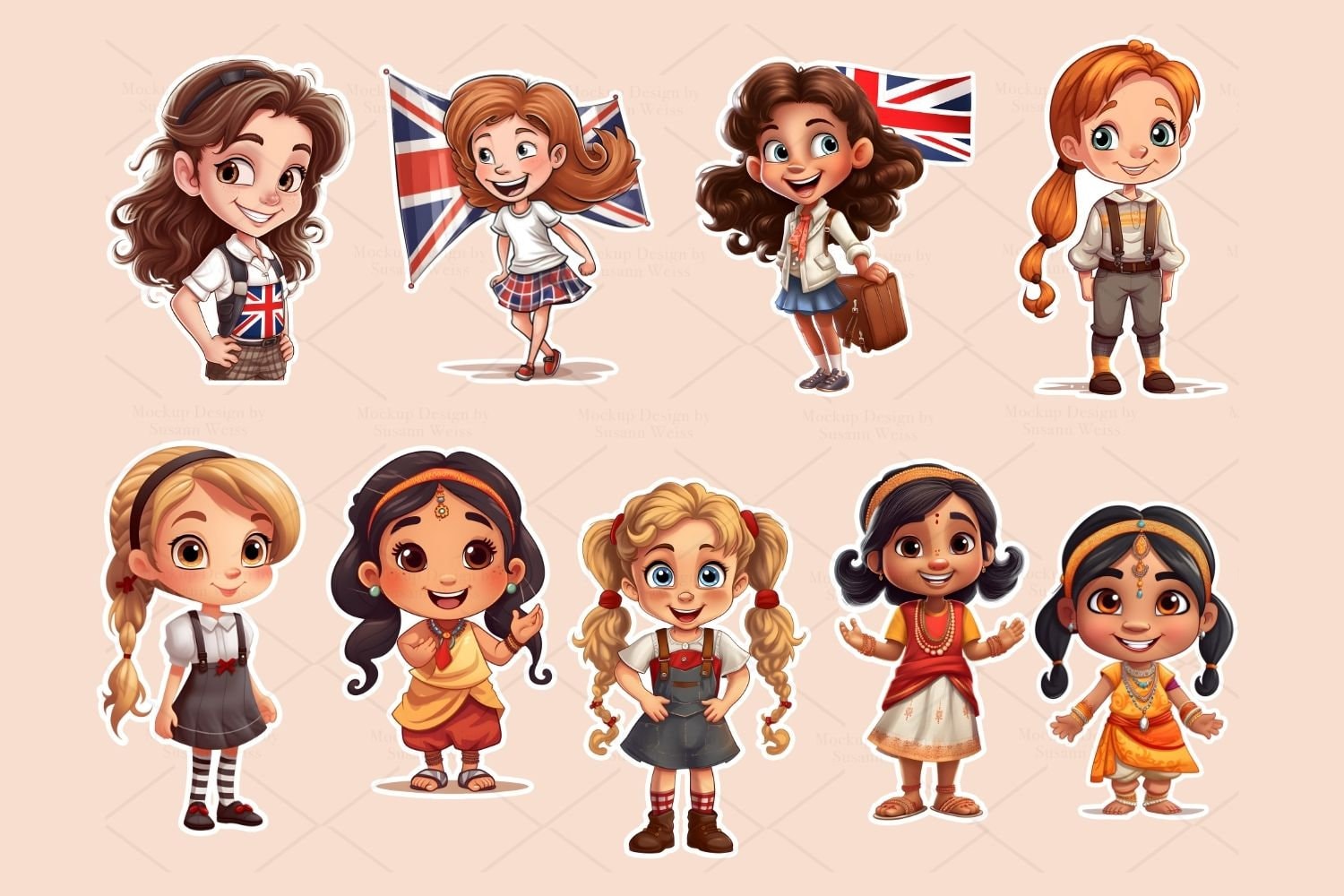 78 Digital Cute Girl Clip Art Set, Cute Girl Sticker, Cute Girl ...