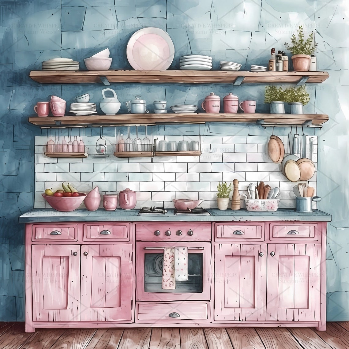 Vintage Kitchen Watercolor Clipart Bundle 10 High Quality Watercolor ...