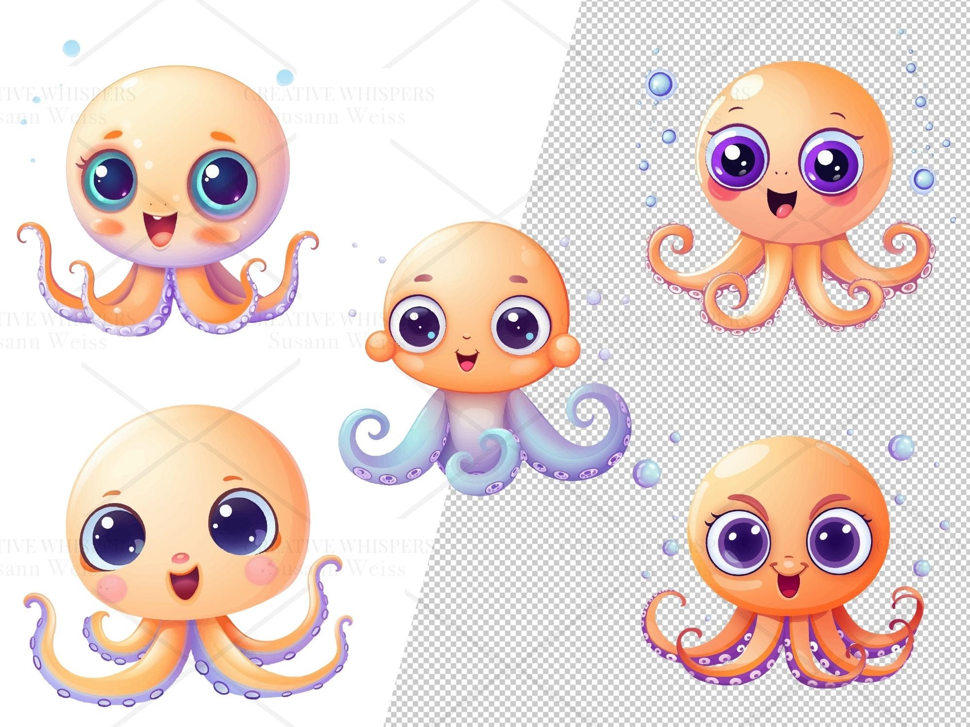 20 Cute Octopus Stickers Clipart, Digital Downloads With Transparent ...