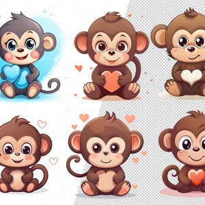 30 Digital Cute Monkey Sticker Clip Art Set, Cute Monkey Sticker ...