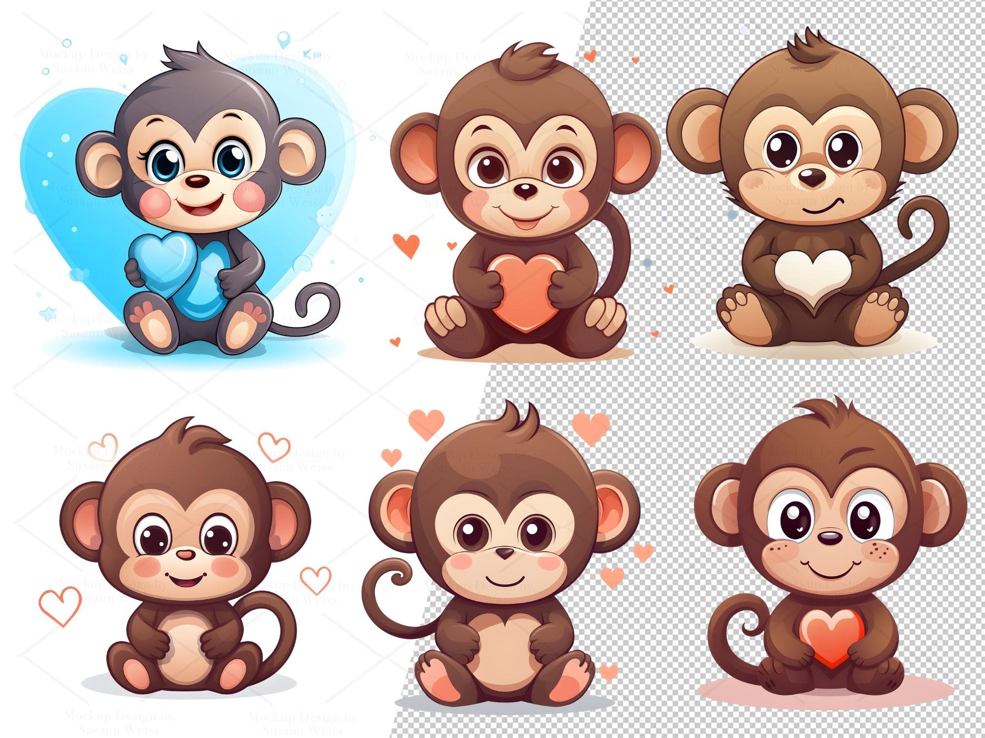 30 Digital Cute Monkey Sticker Clip Art Set Cute Monkey - Etsy