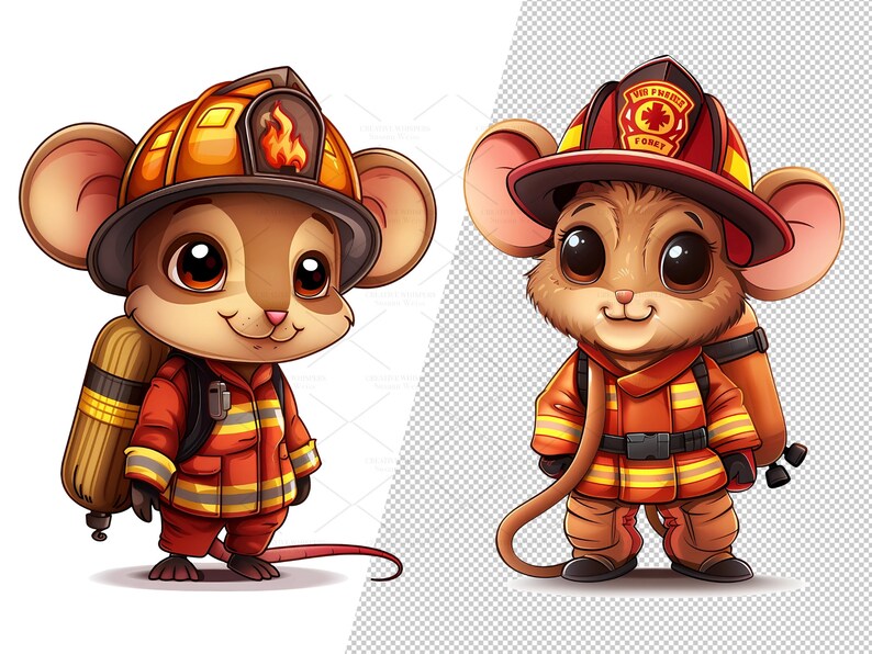 Cute Mouse Firefighter Illustration Clipart Bundle- 10 High Quality ...