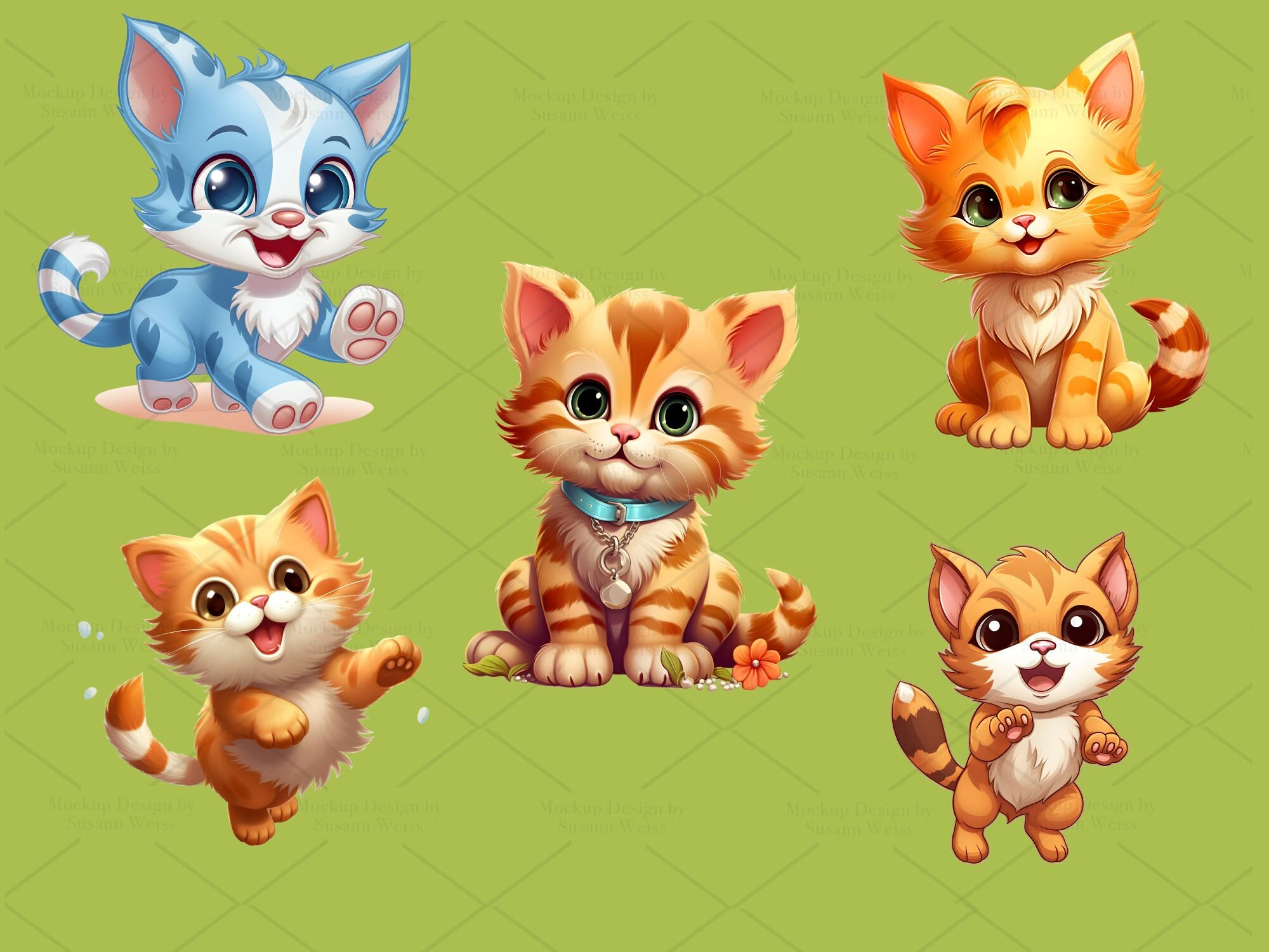 Digital Clipart Set With 18 Cute Cat Clip Arts PNG, Sticker - Etsy