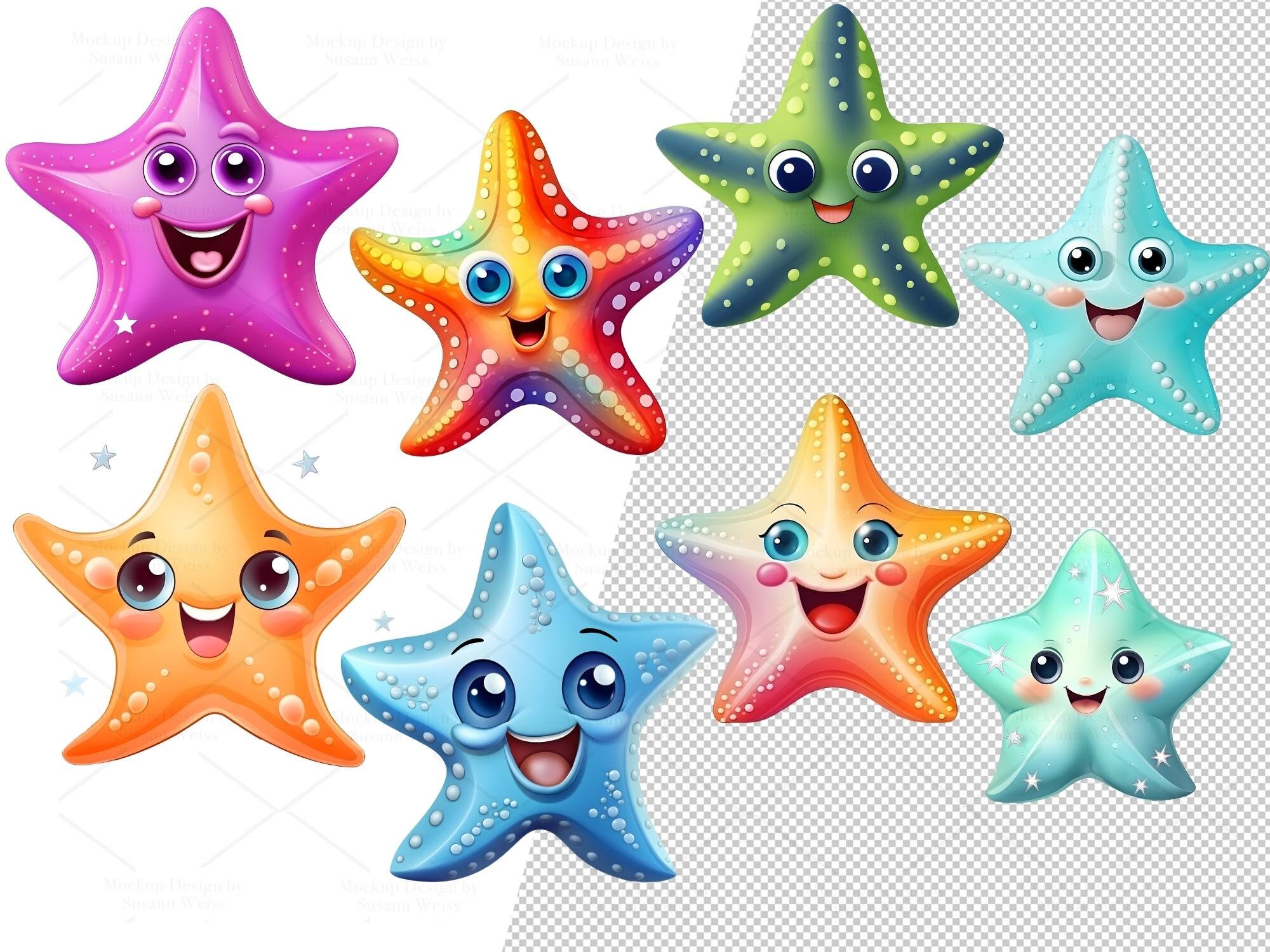 33 Digital Cute Starfishes Clip Art Set, Cute Starfish Sticker ...