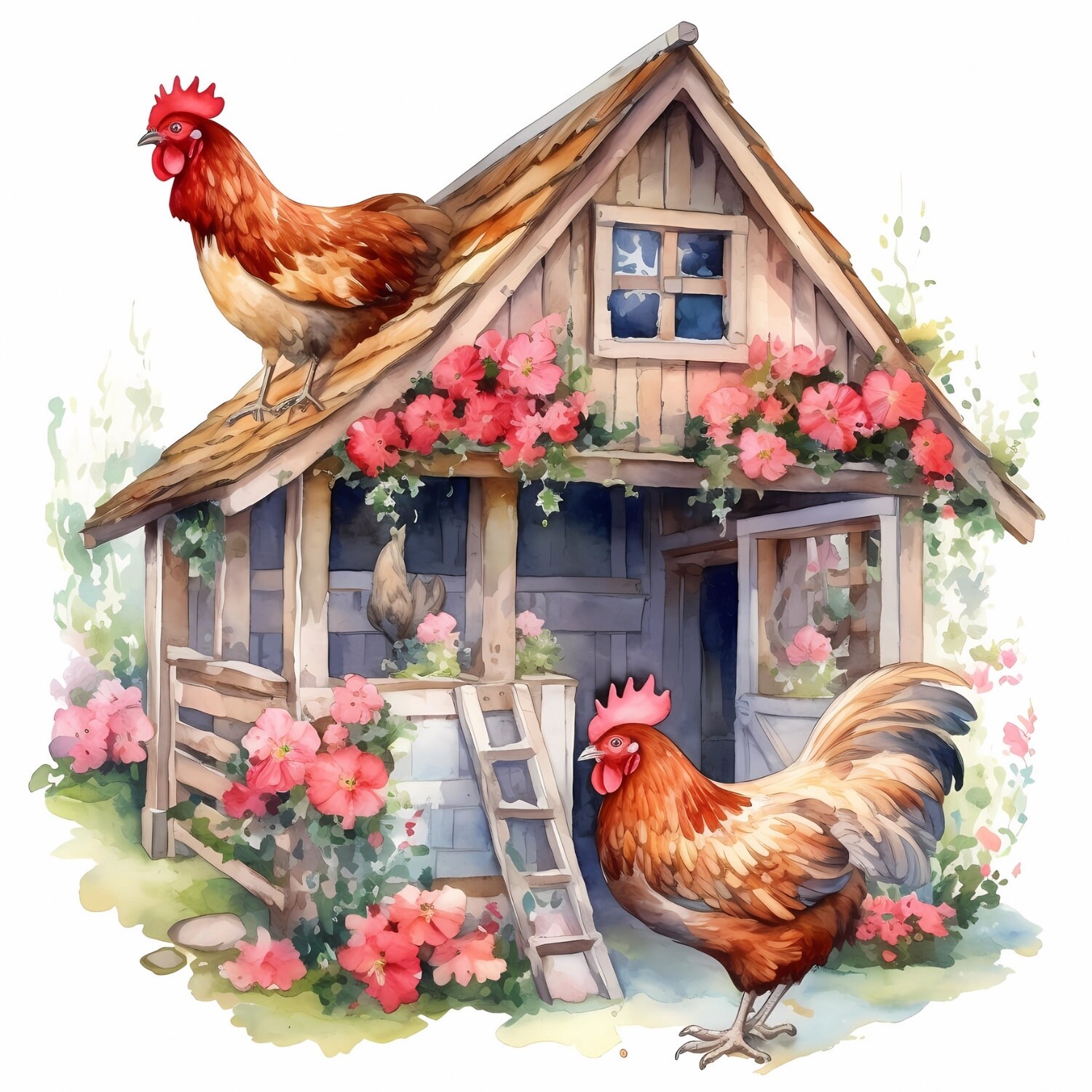 Hen House Chicken Coop Clipart Bundle 10 High Quality Watercolor Jpgs ...