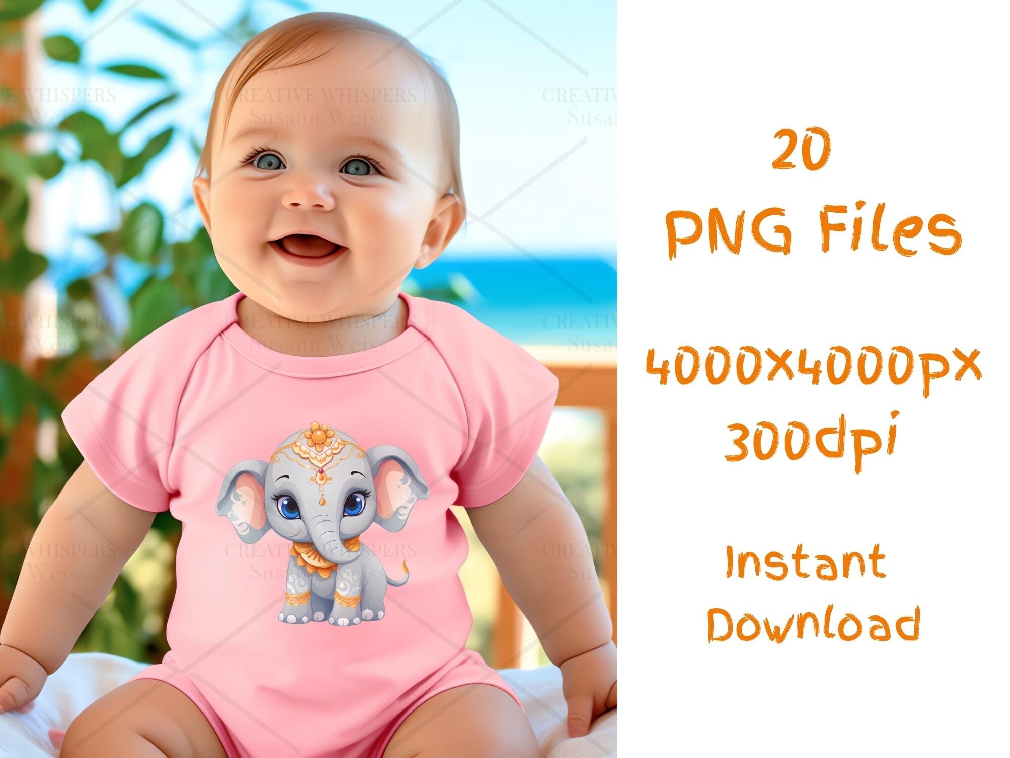 20 Digital Cute Elephant Clipart Set, Indian Elephant Sticker, PNG ...