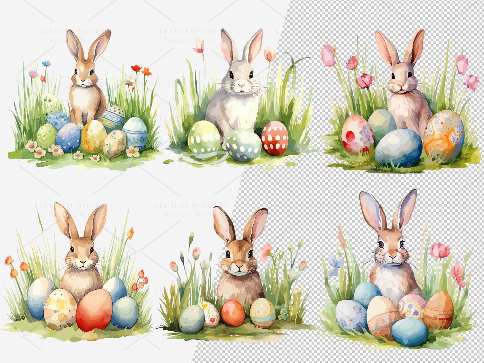 24 Watercolor Easter Set SVG, PNG, Commercial Use, Clipart Vector ...