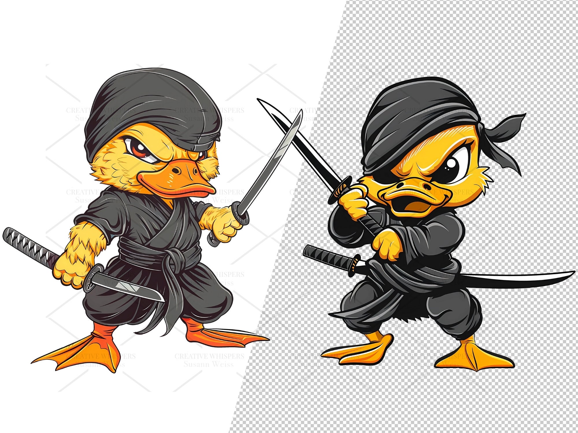 Duck Ninja Clipart Bundle – 10 PNG Illustrations, Craft Graphics ...