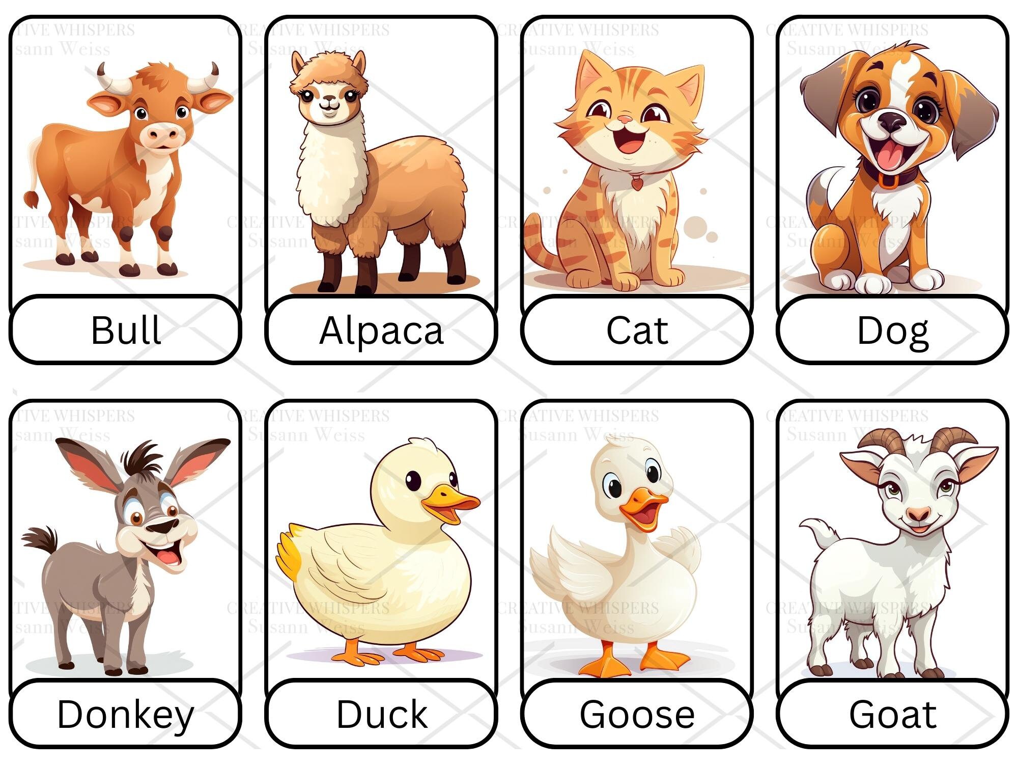 16 Adorable Farm Animal Flashcards for Kids Learning Cards - Etsy