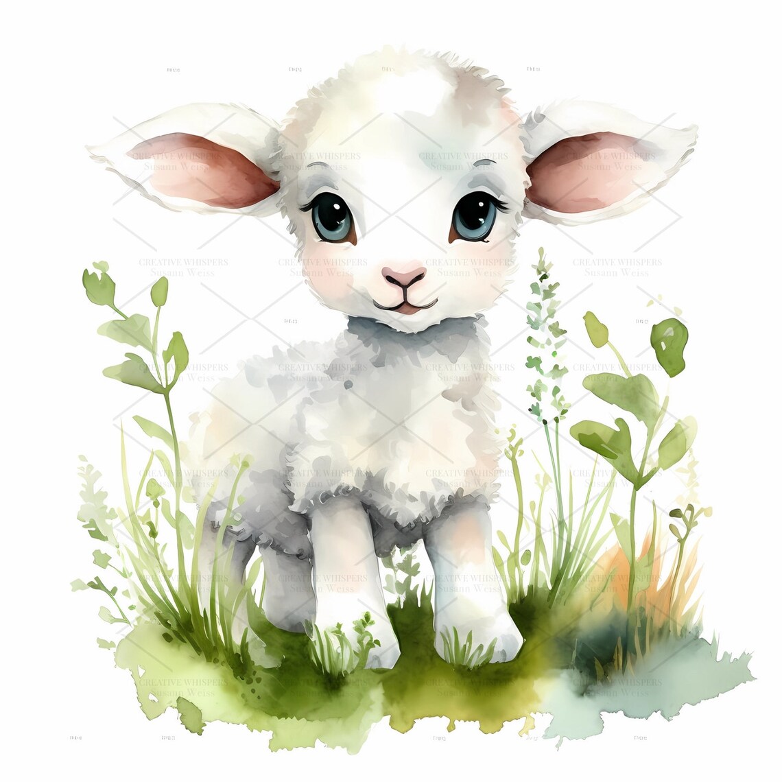 Baby Sheep, Lamb Meadow Vintage Watercolor Clipart Bundle 10 High ...