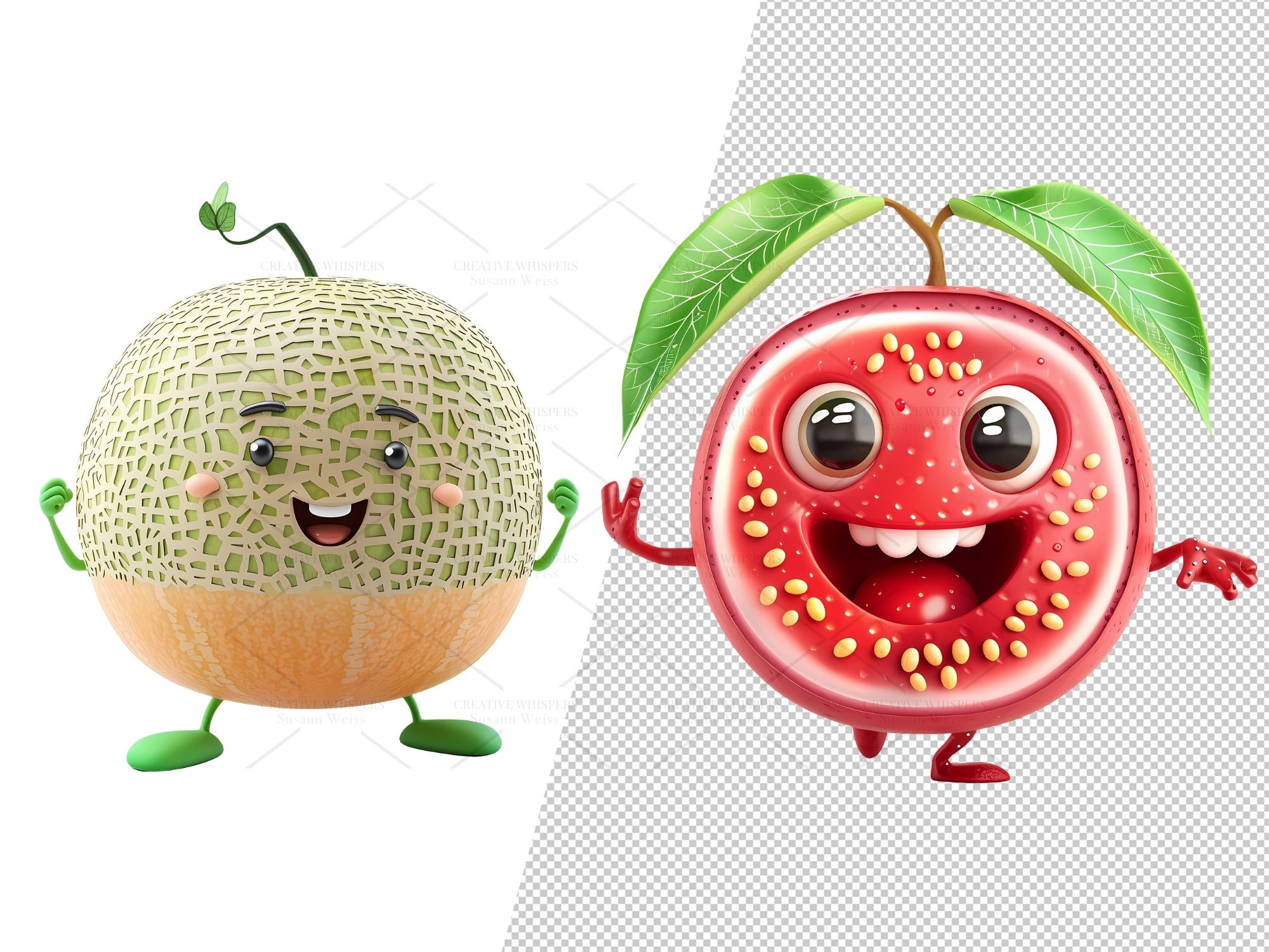 Cute Funny Fruits Cartoon Sticker Clipart Bundle 10 High Quality Pngs ...