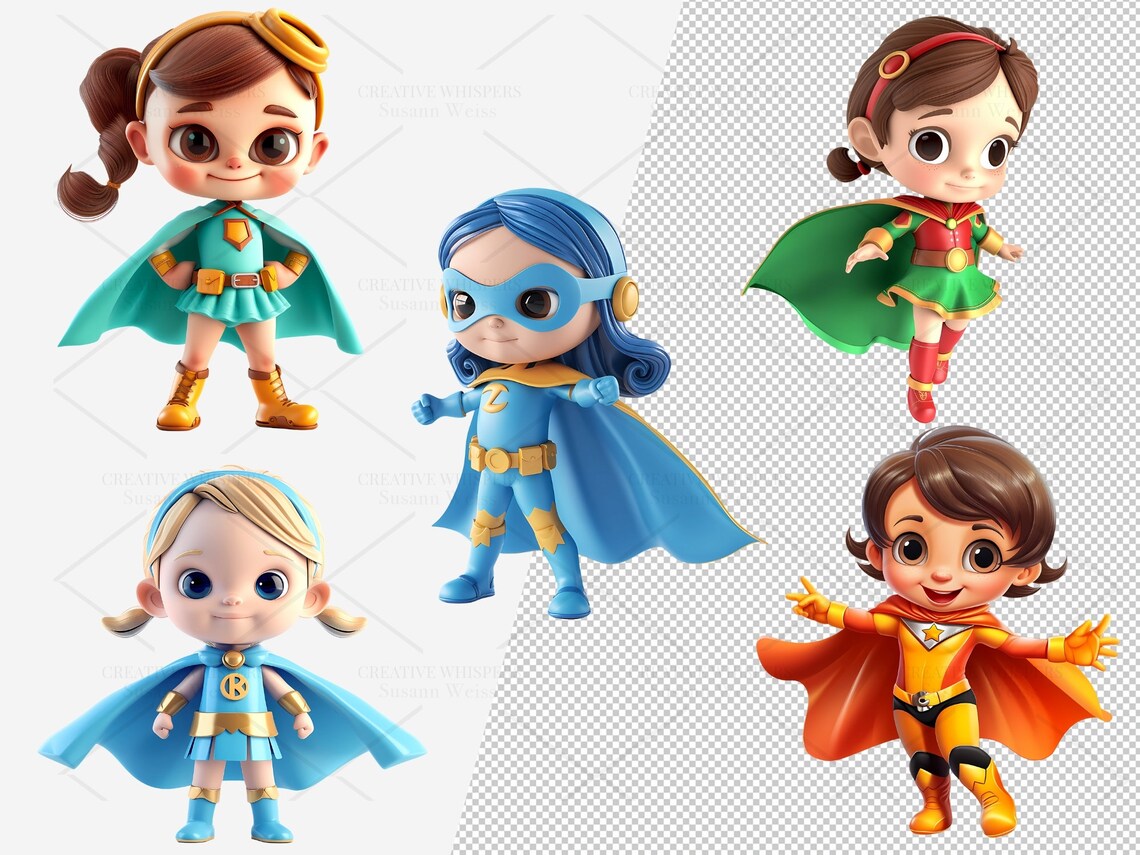 20 Digital Super Hero Girl Clip Art Set, Super Hero Sticker ...