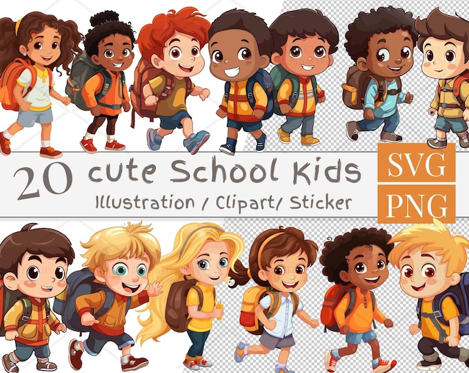 School Boy Girl Clipart PNG Back to School Kids Clipart Bundle School ...