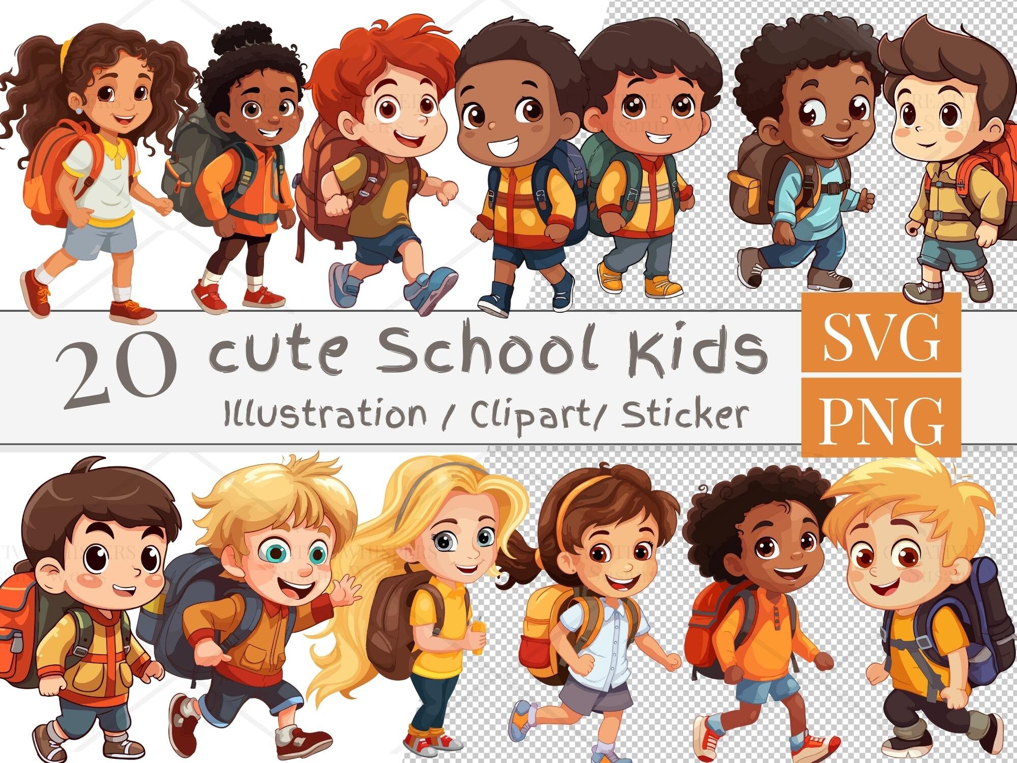 20 Cute School Kids Stickers & Clipart - Digital Downloads With ...