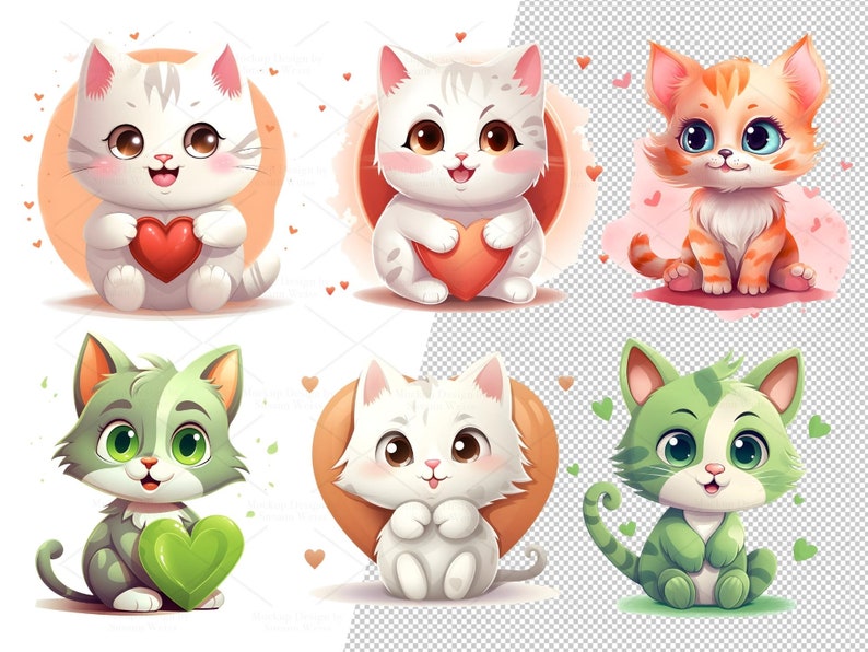 Cute Cats and Hearts Clip Art Set, Kitty PNG (digital Download) - Etsy
