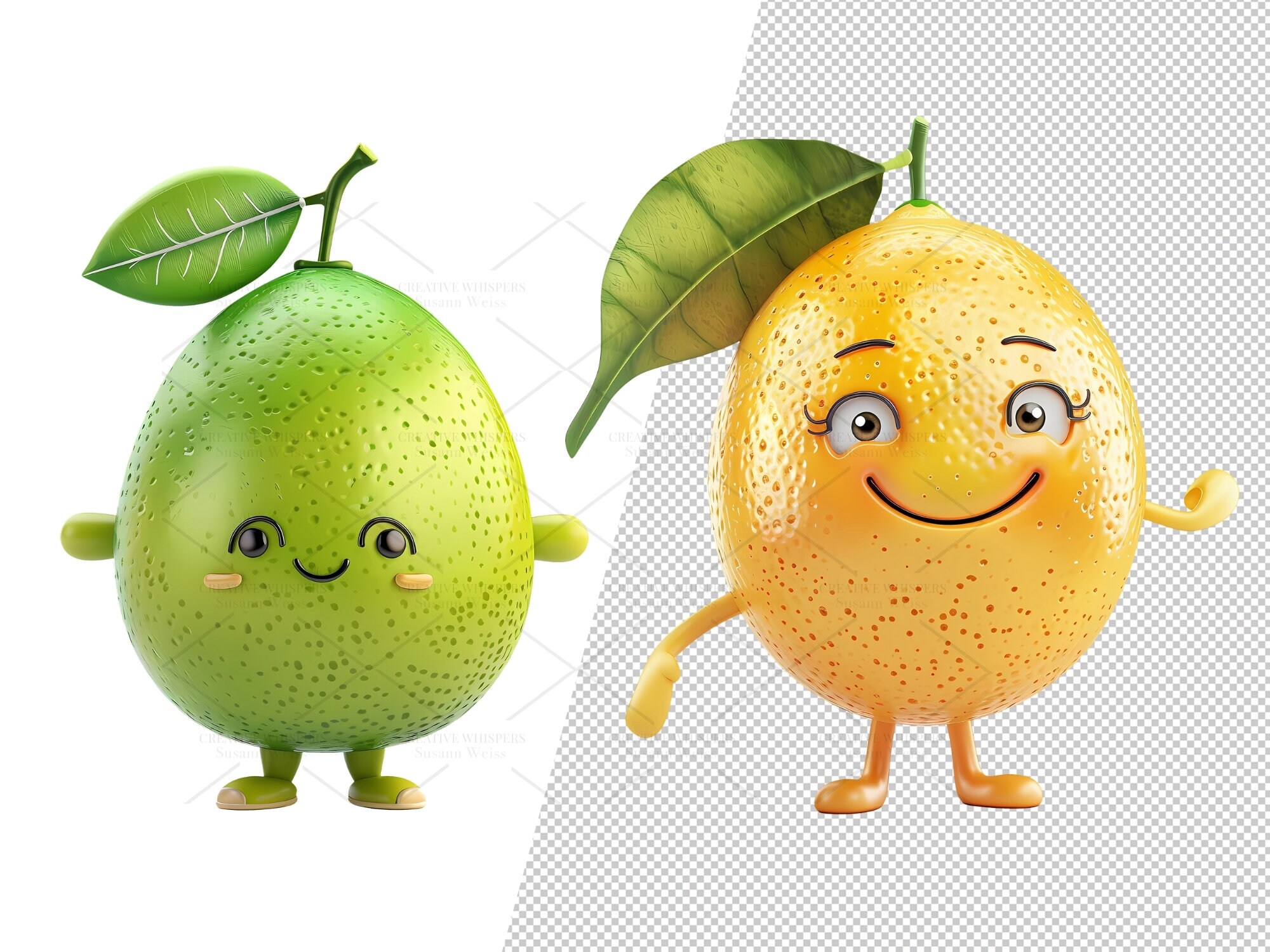 Cute Funny Fruits Cartoon Sticker Clipart Bundle 10 High Quality Pngs ...