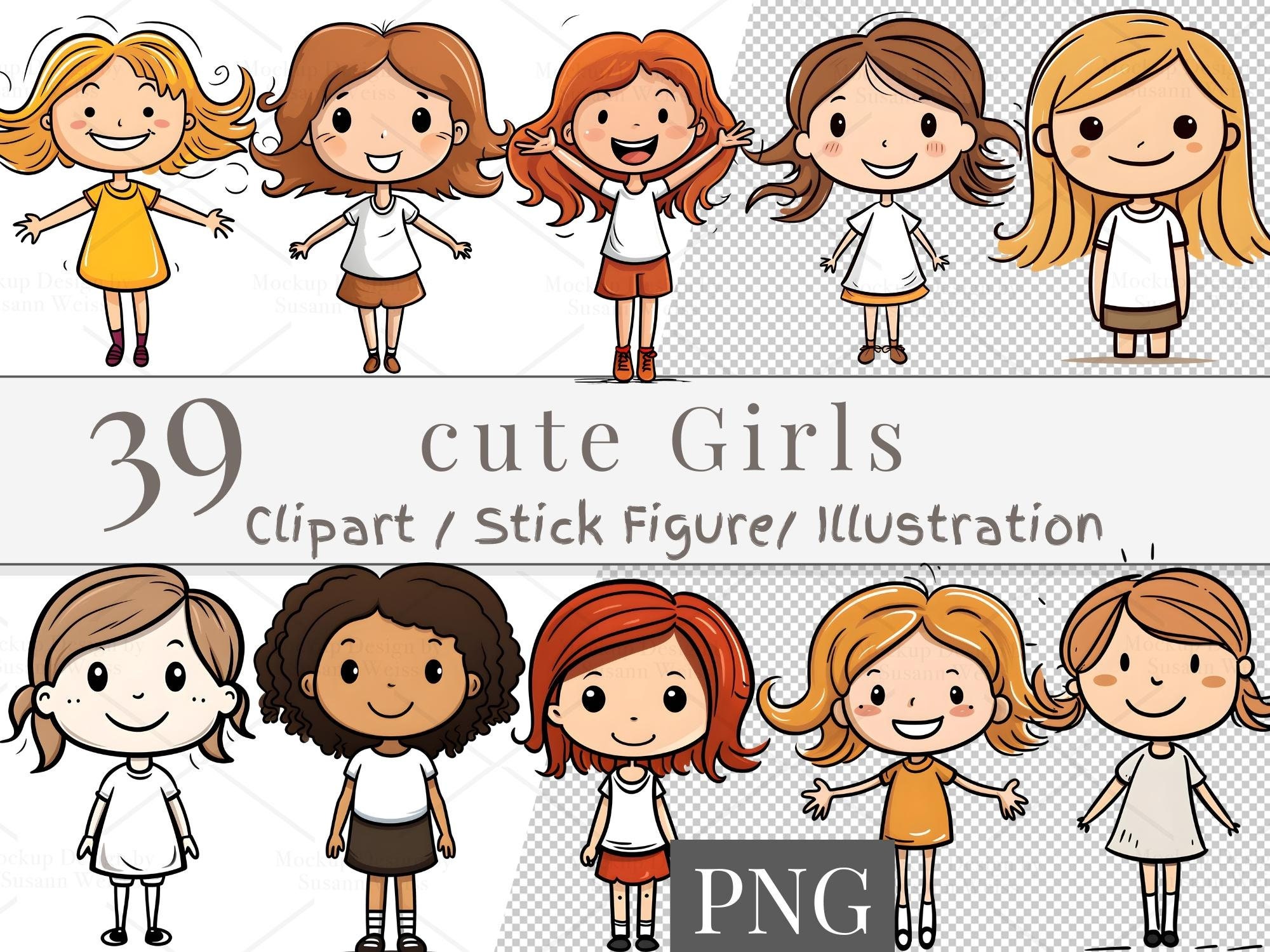 39 Digital Cute Girl Sticker Clip Art Set, Cute Girl Sticker ...