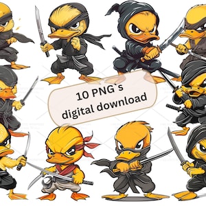 Duck Ninja Clipart Bundle – 10 PNG Illustrations, Craft Graphics ...