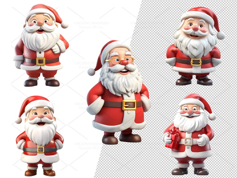 21 Digital Cute Santa Claus 3d Clipart Set, Cute Santa Claus Sticker ...