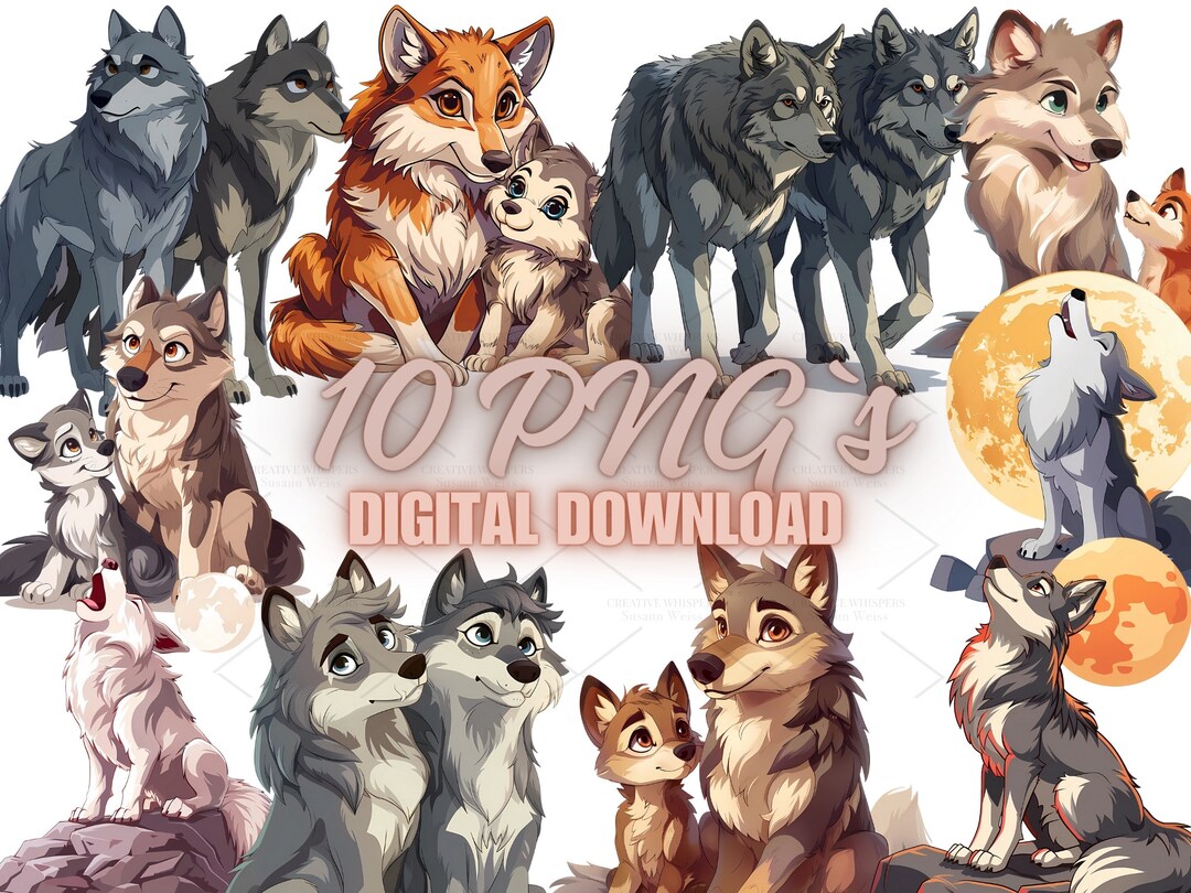 Cute Wolf Sticker, Clipart Bundle- 10 High Quality Pngs-, Journaling ...