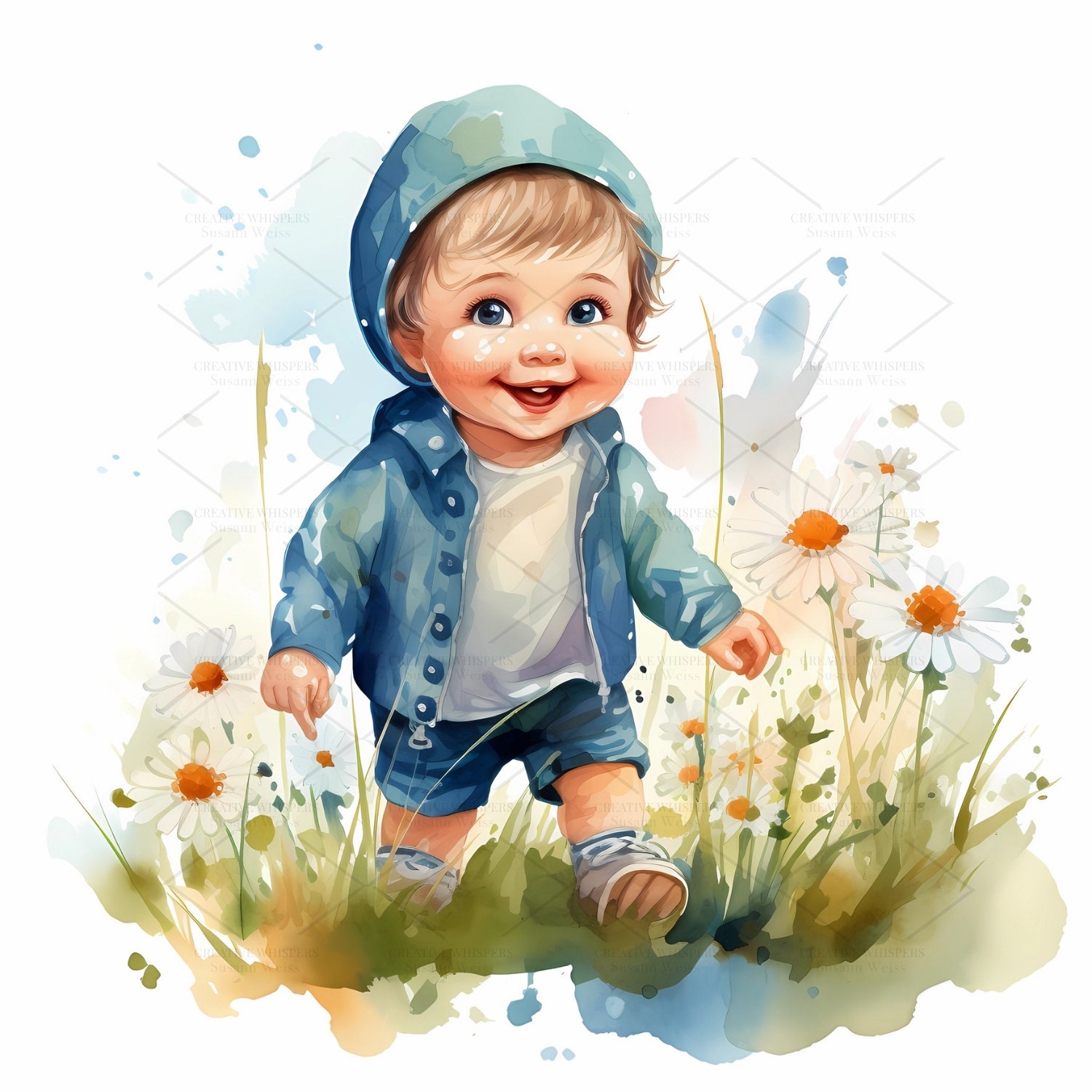 Cute Boy With Flowers Watercolor Clipart Bundle 10 High Quality Images ...